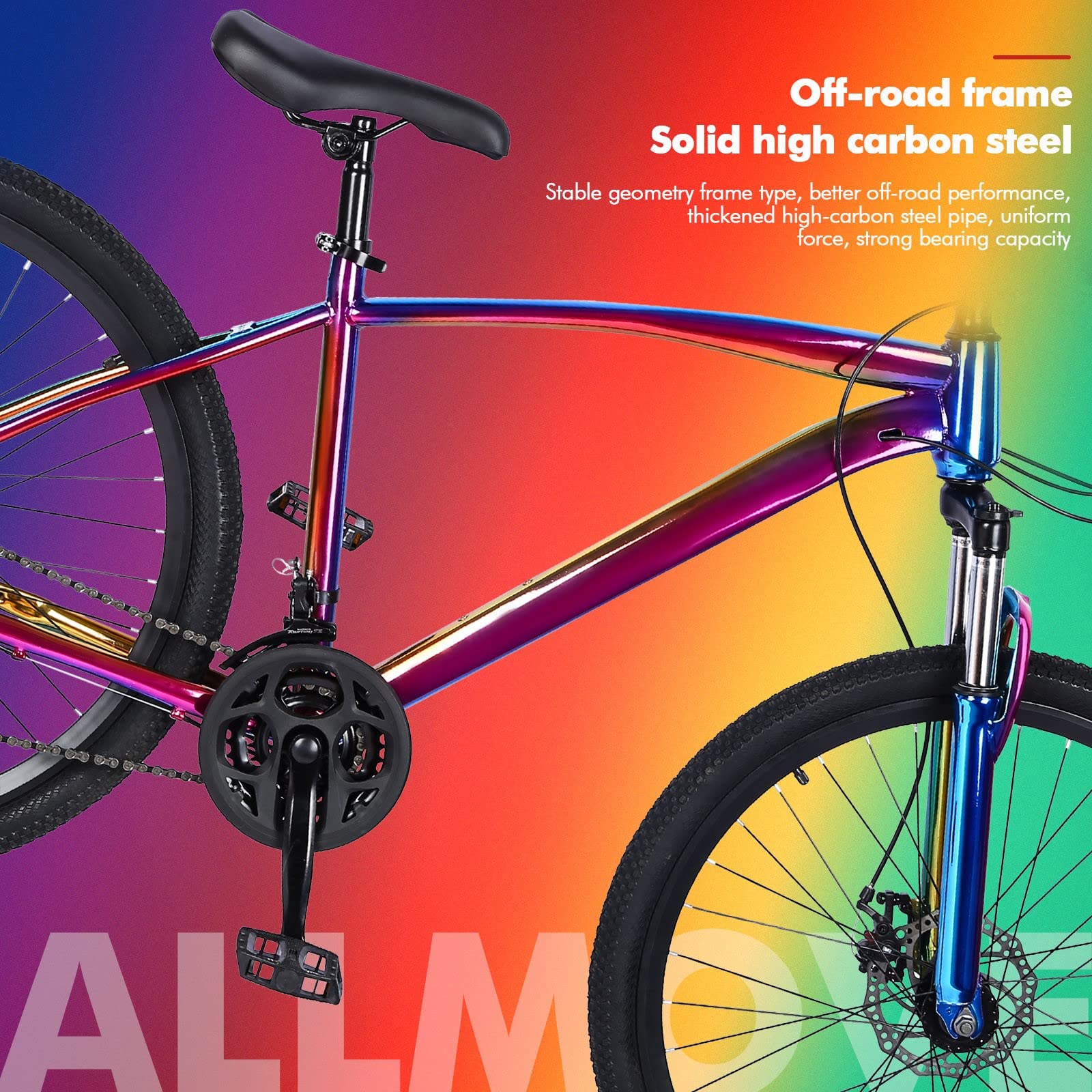 Mens Mountain Bike Bikes,Beach Bicyle，24 Inch, 21-Speed,Lightweight,Gearbox System,Disc Brake(Colour:Gloss Red) (Multicolor, One Size)