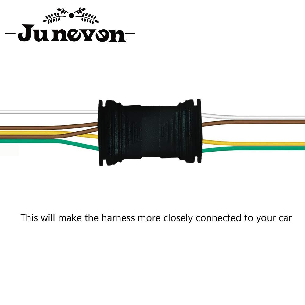 JUNEVEN 25 FT 4 Wire 4-Flat Trailer Light Wiring Harness Extension Kit[Wishbone-Style][SAE J1128 Rated][25' Male & 4' Female][18 AWG Color Coded Wires]Wire Harness For Utility Boat Trailer Lights Kits