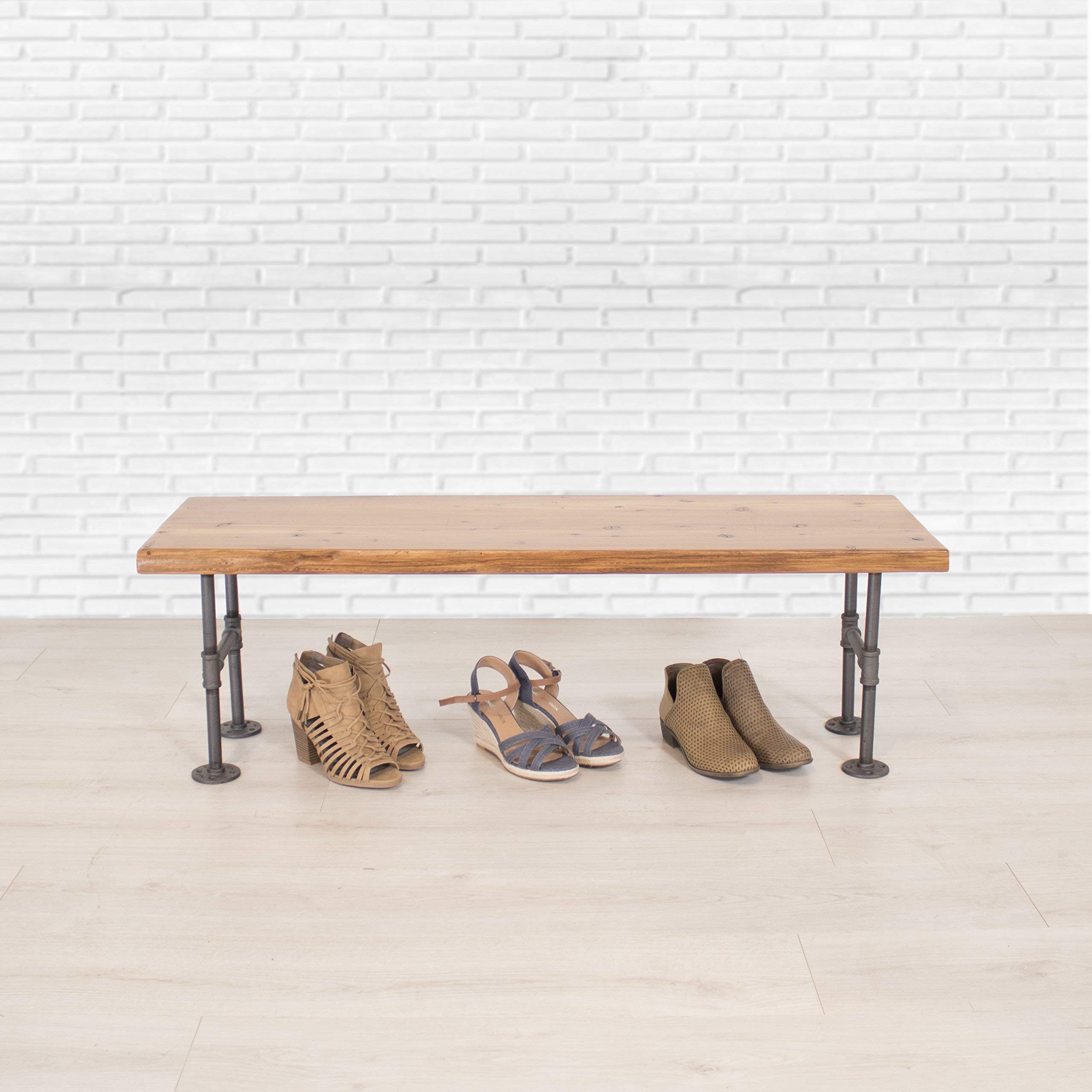 Pipe and Cedar Wood Mudroom and Entryway Storage Bench, Solid Cedar Wood with Pipe Base by William Roberts Vintage