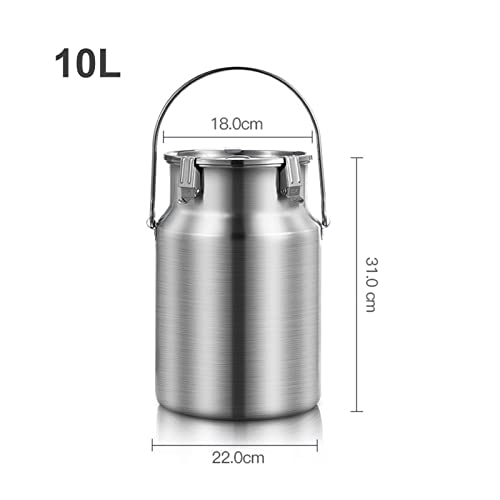 tea Stainless Steel Milk Can with Lid, Handle Tea Barrel Fermentation Tank Wine Barrel Sealed Barrel Oil Drum Storage Tank bucket (Color : With handle, Size : 10L)