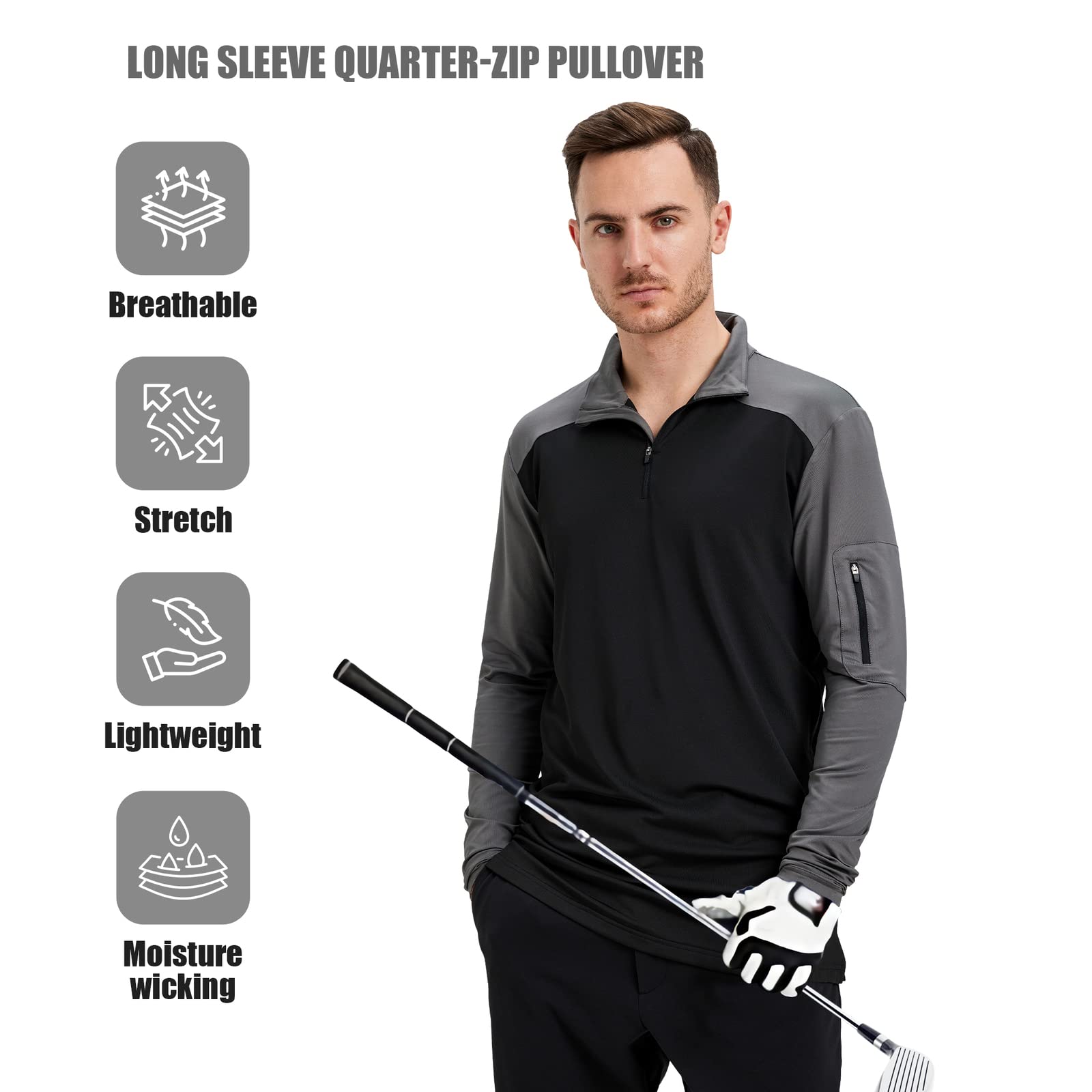 Mens Quarter Zip Pullover Men Lightweight Performance Dry Fit 1/4 Zip Golf Pullover Shirts Men Golf Sweatshirt for Men Long Sleeve Mock Neck Half Zip Golf Pullovers for Men
