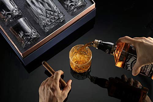 Mixology Whiskey Decanter and Glass Set for Men, Crystal Bourbon Decanter Set with 10oz Whiskey Glasses in a Classy Gift Box, Perfect for Scotch, Bourbon and Cognac - Gifts for Men