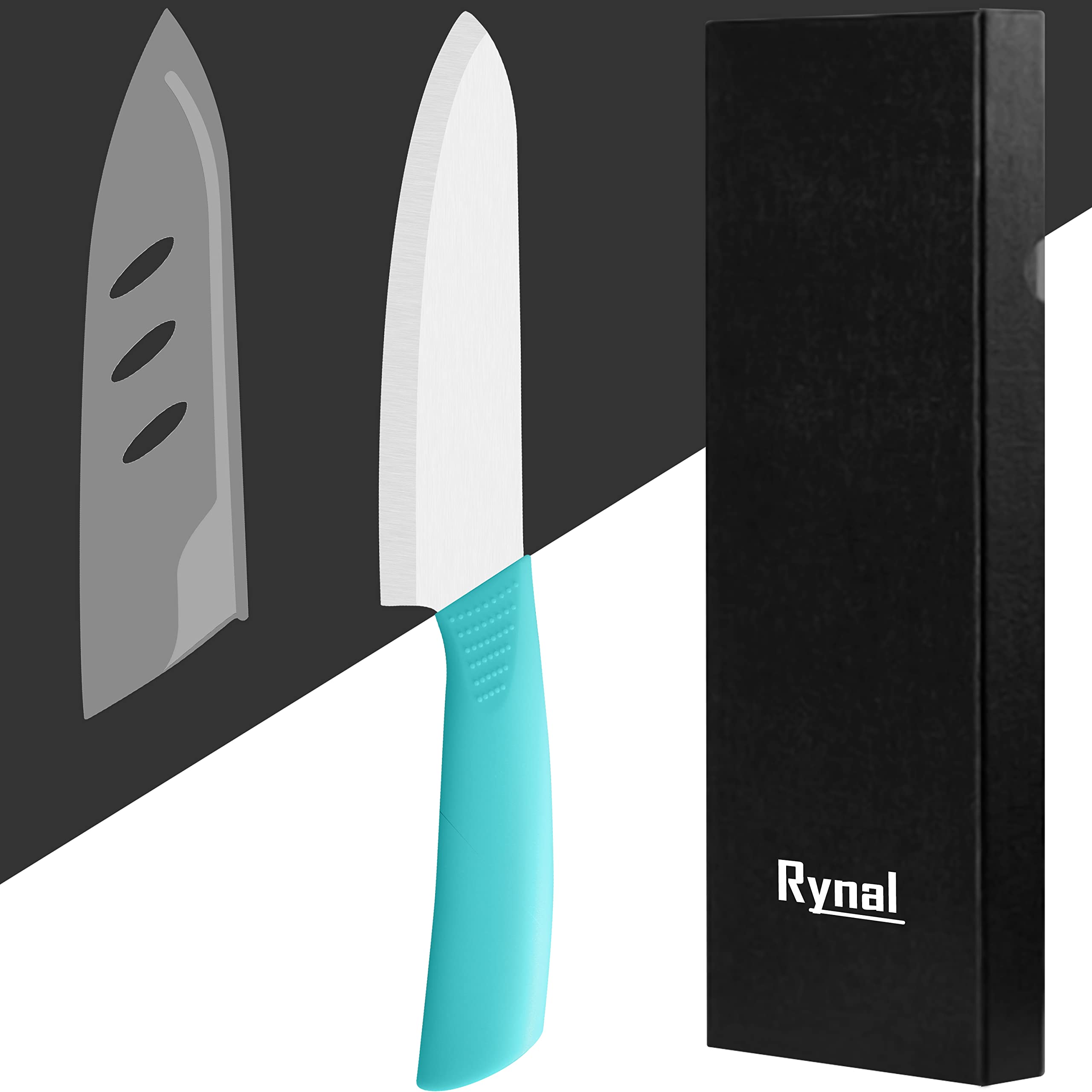 Rynal Ceramic Knife Chef Knife Meats Fruits Vegetables Knife - Sharp Ceramic Kitchen Knife with Sheath Cover - 6 Inch Aqua Cooking Knife