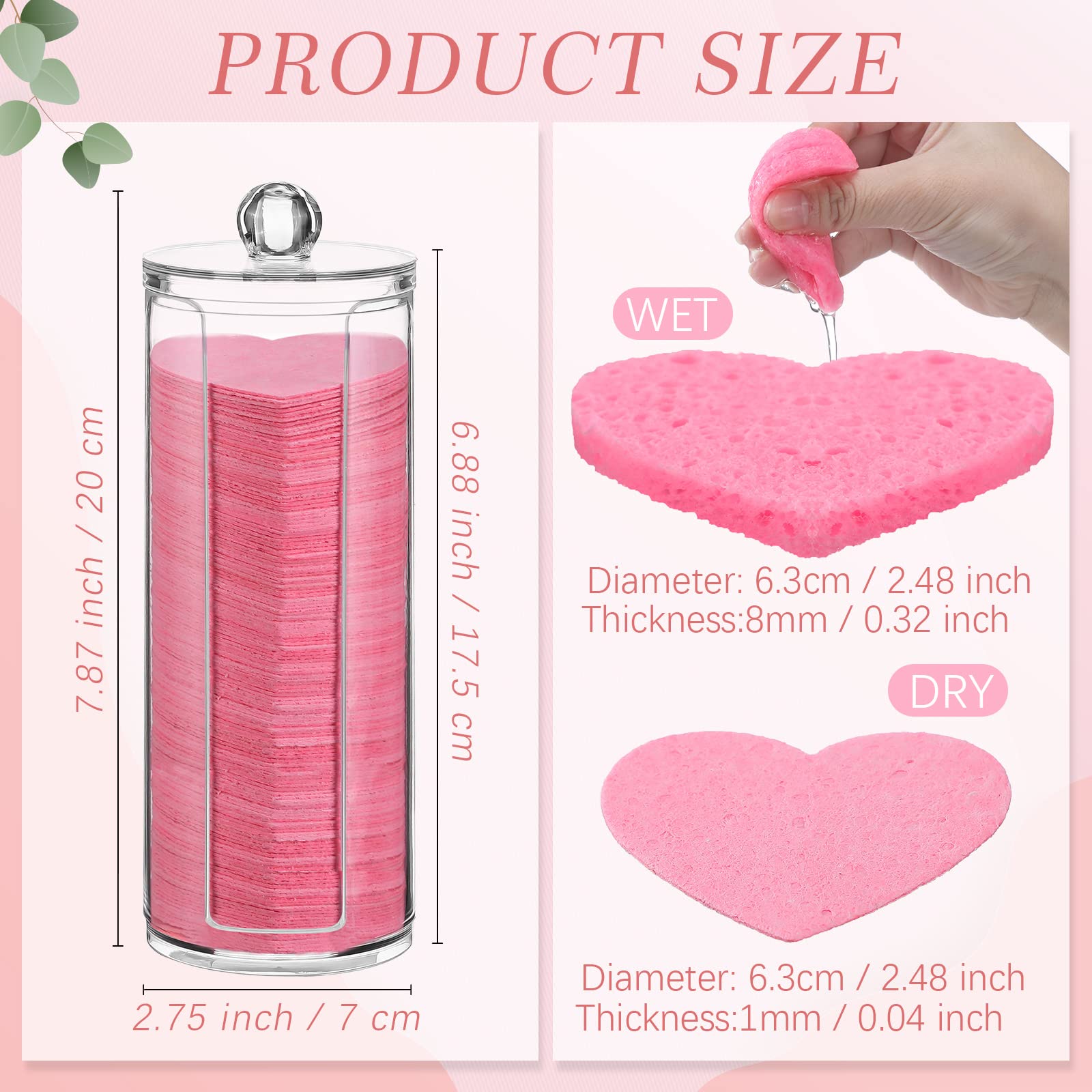 Sieral 120 Pcs Compressed Facial Sponges with Container Face Sponge Disposable Sponge Pads for Washing Face Cleansing Exfoliating Esthetician Makeup Removal(Pink, Heart)