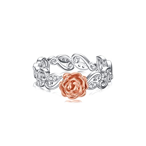 PLATYCO Rose Flower Ring 925 Sterling Silver Dainty Rose Flower Statement Engagement Rings Jewelry Gift for Women, Ring Size 6