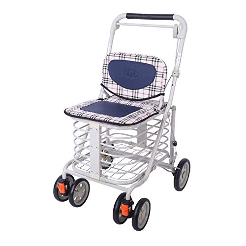 Shopping Rollator Seniors Walker Walking Frame Aid Lightweight Mobility Trolley Stroller Scooter Foldable with Seat and Bag 4 Wheels for Eldly, Can Bear Weight 120kg(265lbs)