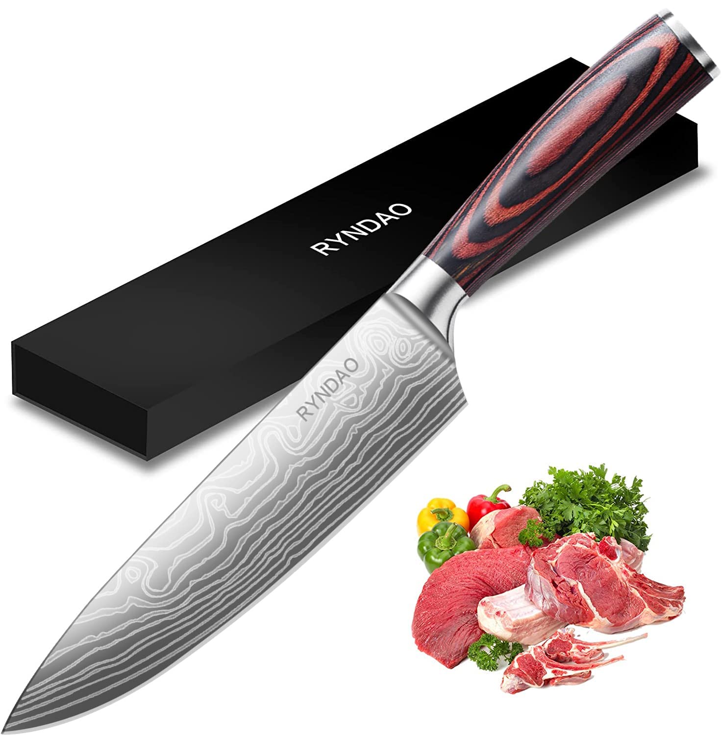 RYNDAO Chef Knife, 8 inch Professional Kitchen Knife, High Carbon Stainless Steel Sharp Chef's Knife with Ergonomic Handle and Gift Box for Family & Restaurant