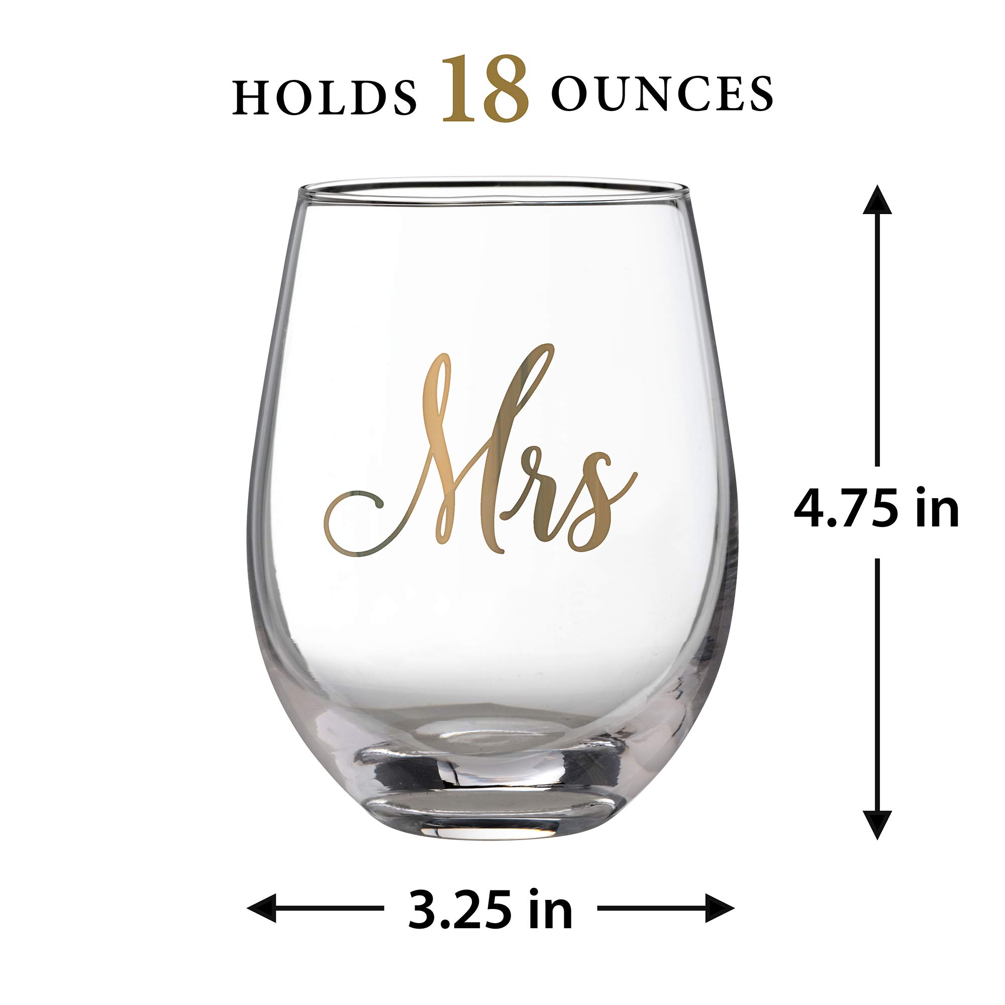 Lillian Rose Gold Mrs. Stemless Wine Glass, 1 Count (Pack of 1), Clear