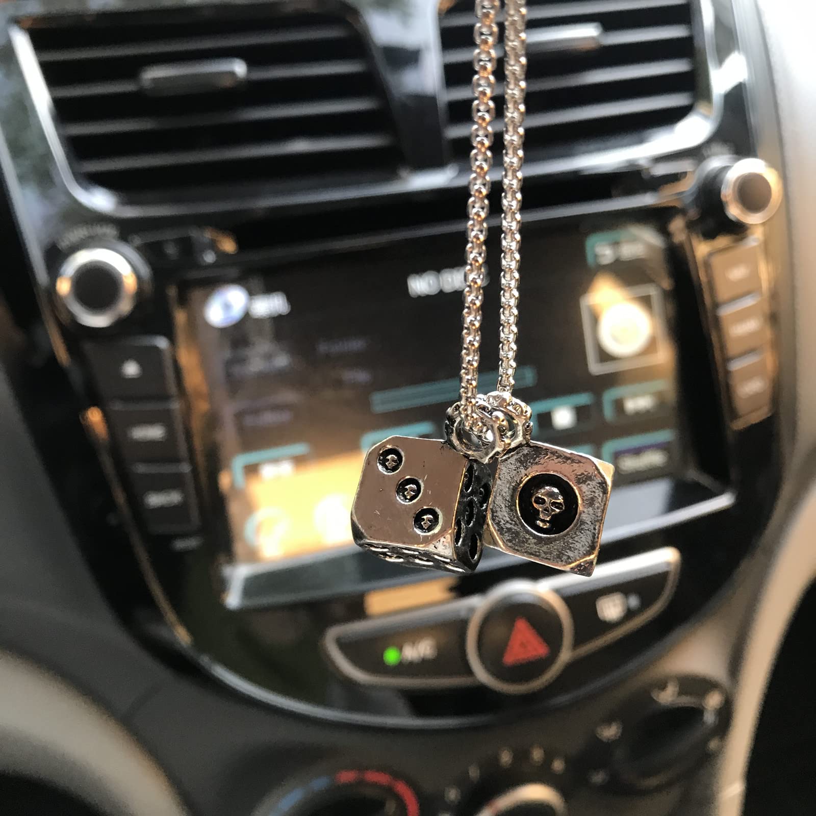 Ransao Fuzzy Dice for Car Mirror, Car Dice Mirror Hanging Accessories, Rear View Mirror Accessories,Silver, Metal