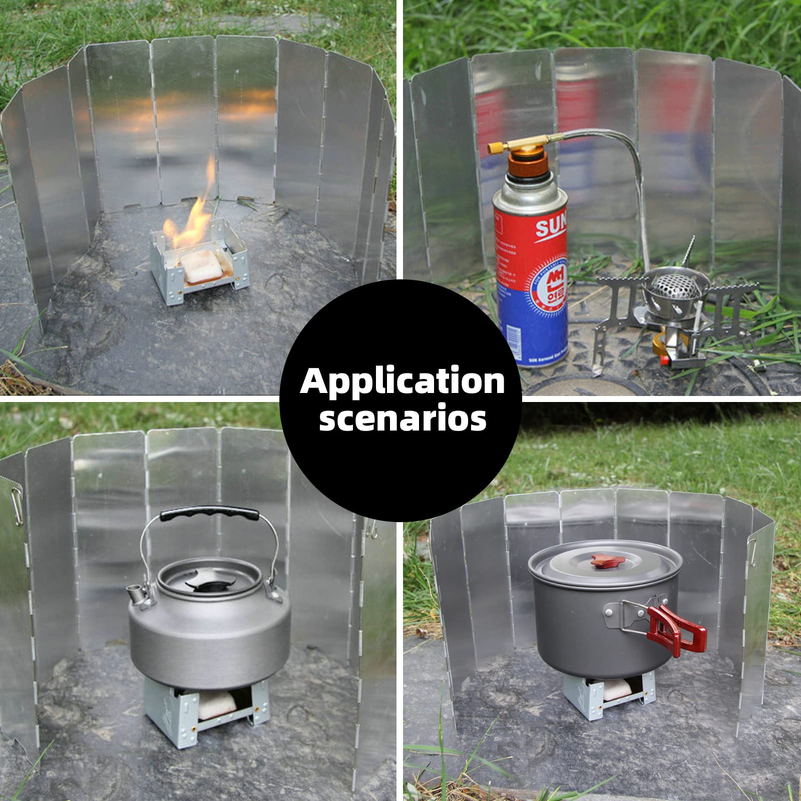 Outdoor Folding Camping Stove Windshield Aluminum Panel, 10 Panels/16 Panel Aluminum Stove Windshield, Portable Compact Camping Stove Outdoor Cooker Butane Burner Windshield Panel (16 plates)