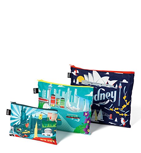 LOQI URBAN Zip Pockets New York - Singapore - Sydney Set of 3