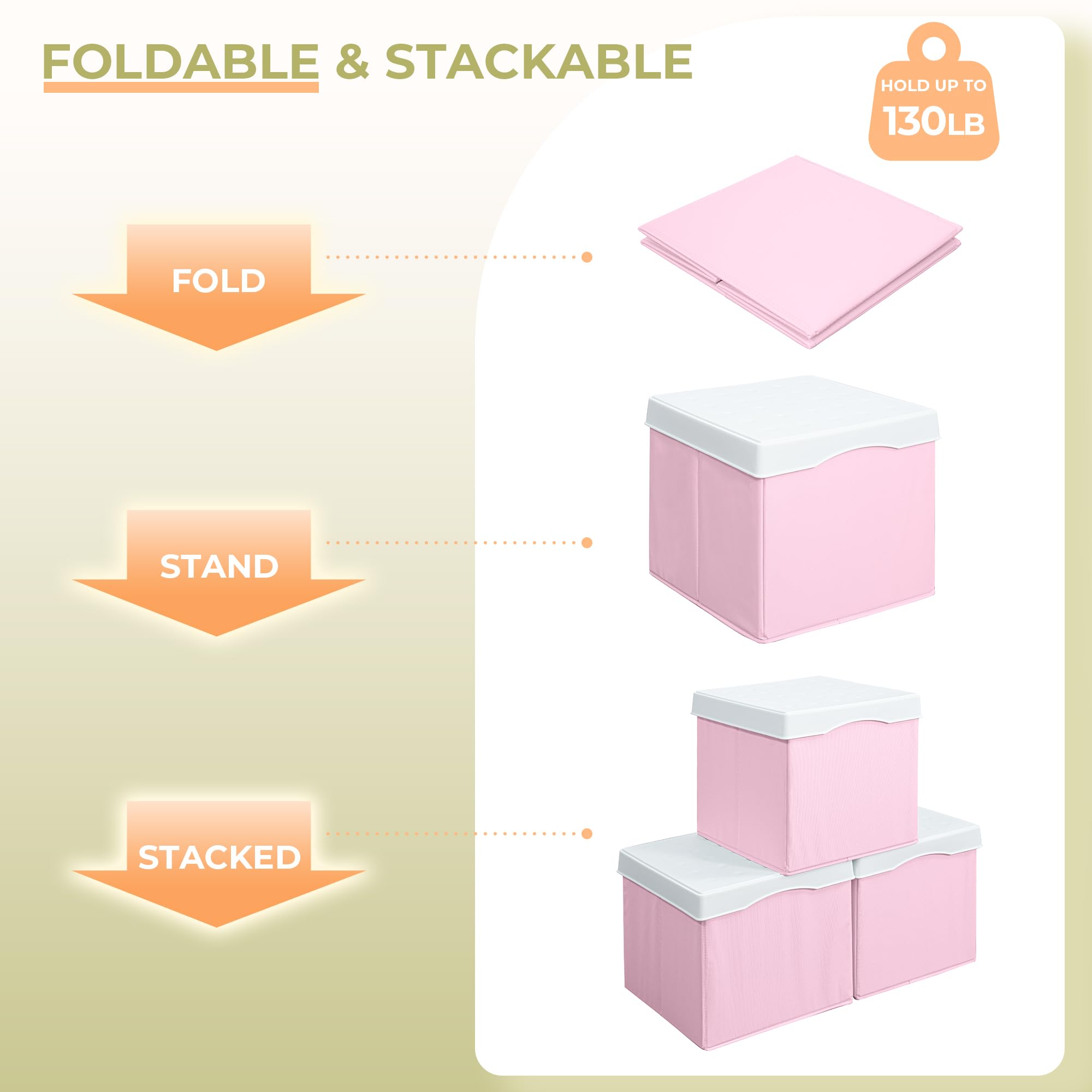 STORAGEIDEAS Thick Stackable Storage Bins with Lids, 3-Pack Collapsible Storage Boxes Organizer, Heavy-Duty Storage Containers Baskets Cubes with Thick Lids for Bedroom, Closet, Office, Pink