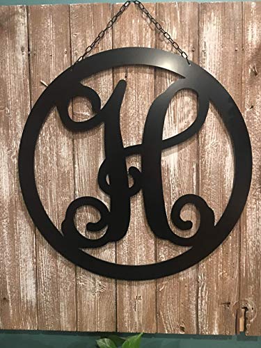PK Décor Initial Decor for Wall, Metal ACM Initial Sign for Home, 24 inch Script Font, Weatherproof Outdoor Decor, Single Letter Circle Monogram Wreath, QUICK