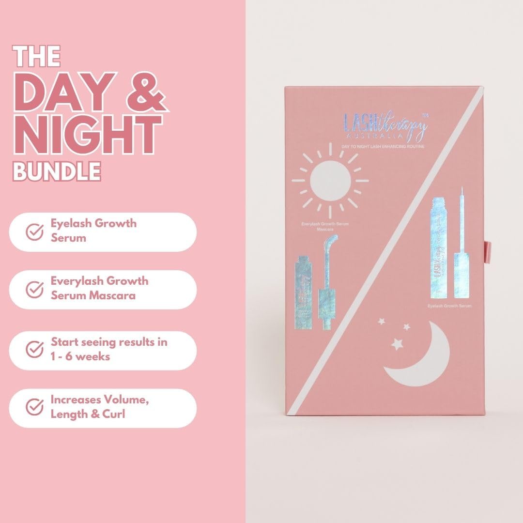 Lash Therapy Australia Day to Night Bundle Eyelash Growth Serum + Every Lash Growth Serum Mascara, Eyelash Serum to Grow Lashes + Waterproof Mascara Black Volume and Length, Cruelty Free