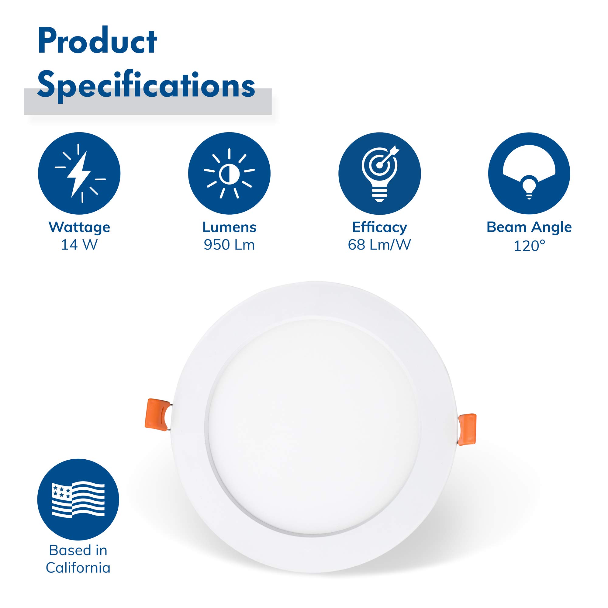 Hyperikon 6 inch LED Recessed Lighting Selectable Color Temperature 5CCT 2700K-5000K, 14W Slim Downlight with Junction Box, UL, Energy Star, 6 Pack