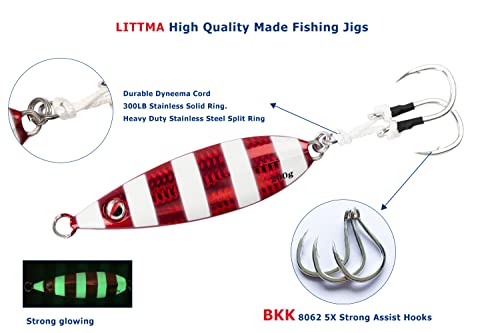 LITTMA Slow Pitch Jigs 100g 150g 200g Flat Fall Jig Slow Jigging Speed Jigging Metal Jigs with Assist Hooks Flatfall Jigs Color Glow