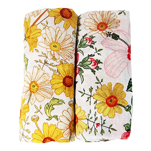 Karitree 2pcs Muslin Swaddle Blankets - Neutral Receiving Blankets - Bamboo and Organic Cotton Baby Blankets for Boy or Girl