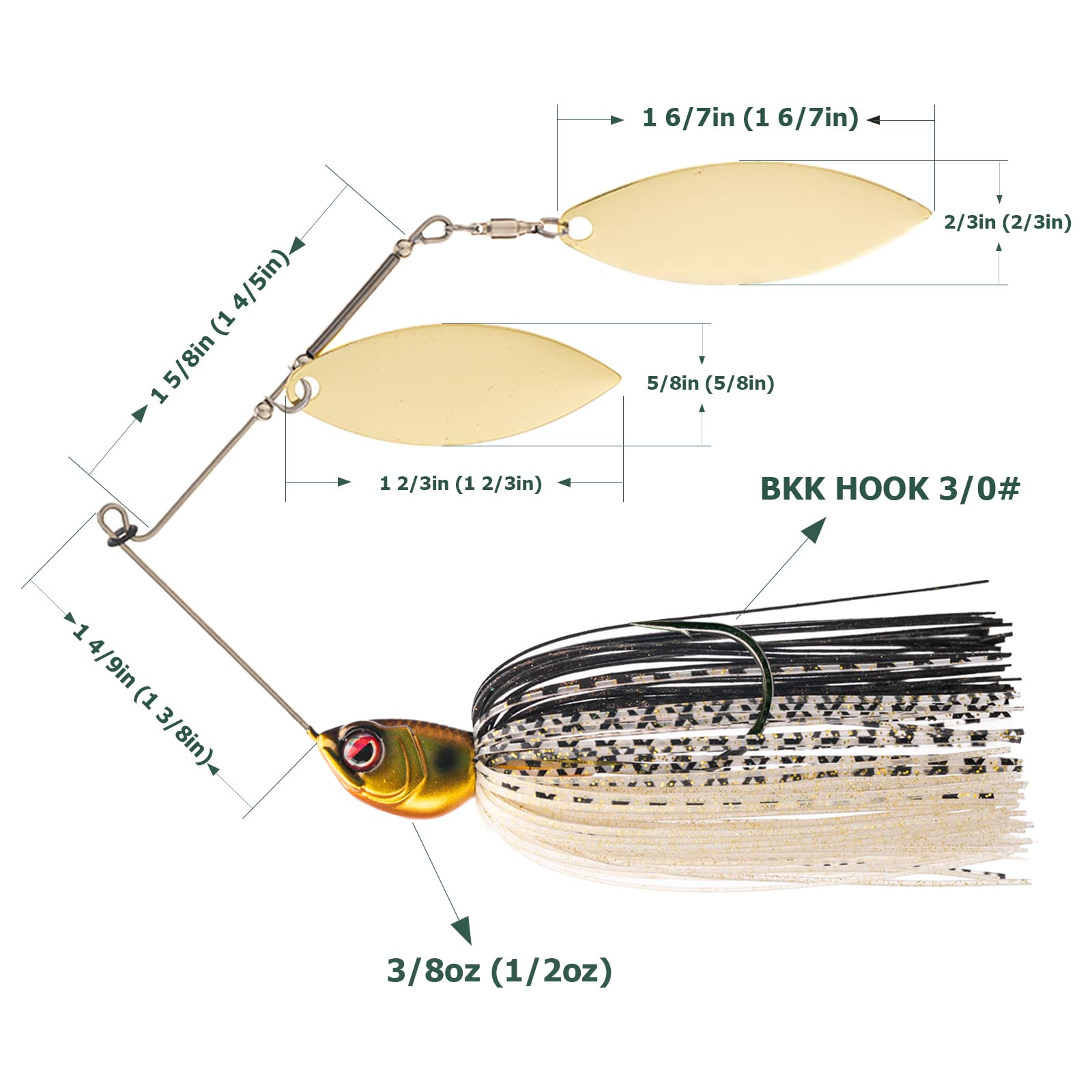 LITTMA Spinner Baits Kit 2pcs/4pcs for Bass Fishing Lures Double Blade Spinnerbaits Willow Lure Cebos para Bass, Gold, 3/8oz