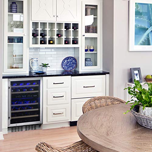 NewAir 24” 46 Wine Bottle Cooler | Dual Zone Cooling 40-66 Degrees Wine Fridge | Stainless Steel With Quiet Compressor And Removable Beech Wood Shelves NWC046SS01