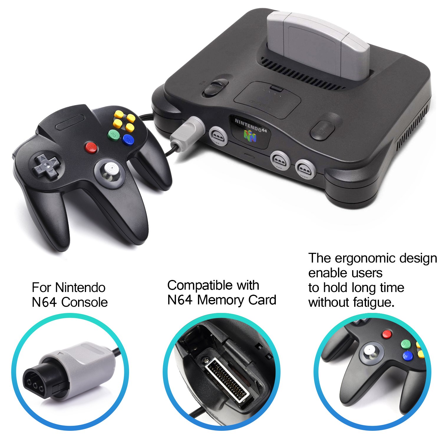 iNNEXT 4 Pack N64 Controller, Classic Wired N64 Gamepad Joystick for Ultra 64 (Black/Grey)
