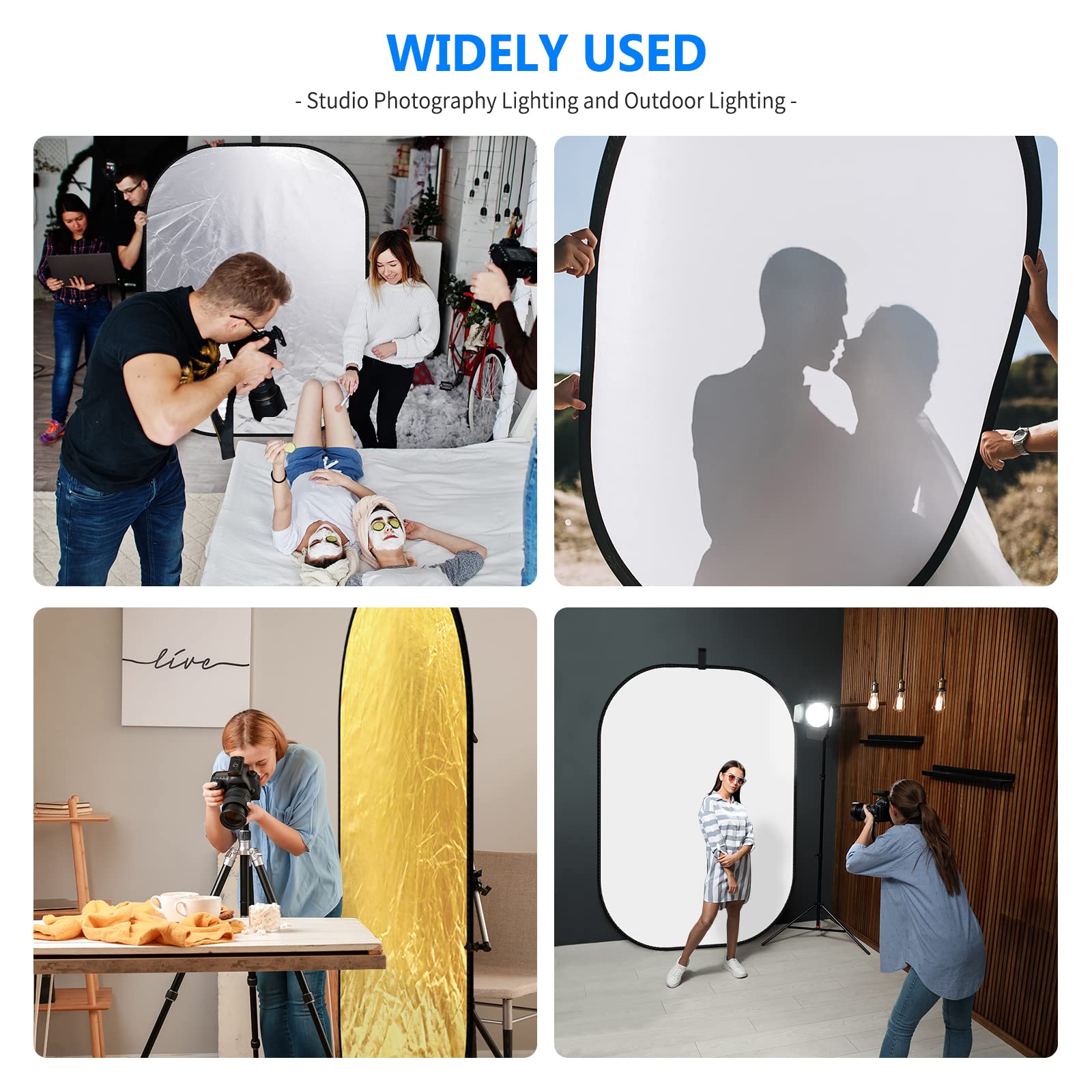 NEEWER 59"x79"/150x200cm Light Reflectors for Photography, Portable 5 in 1 Collapsible Multi Disc with Bag - Translucent, Silver, Gold, Black, White Diffuser for Studio and Outdoor Lighting