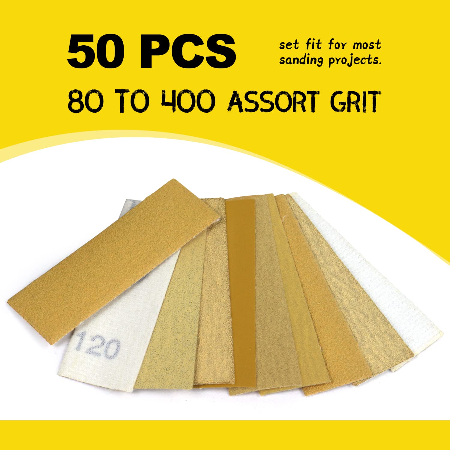 POLIWELL Micro Sander Kit 3.5β x 1β Mini Sander for Small Projects, Detail Handle Sanding Tools + Sandpaper 80 120 180 240 400 Grit for DIY Crafts Wood Finishing Tight Narrow Spaces Polishing, 50 PCS