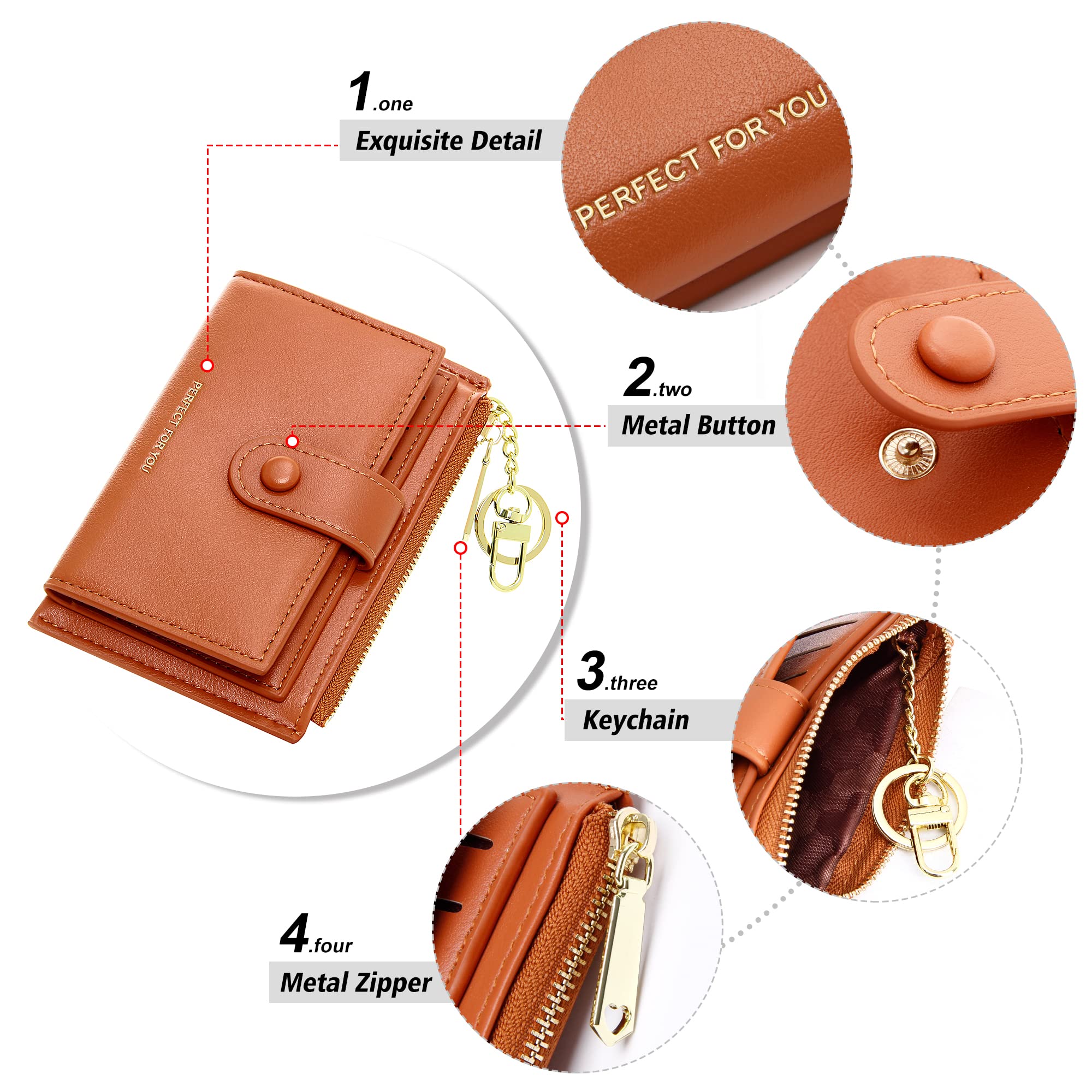 OIDERY Small Wallet For Women RFID Minimalist Credit Card Holder Wallet Slim Leather Keychain Wallet With Zipper Pocket ID Window