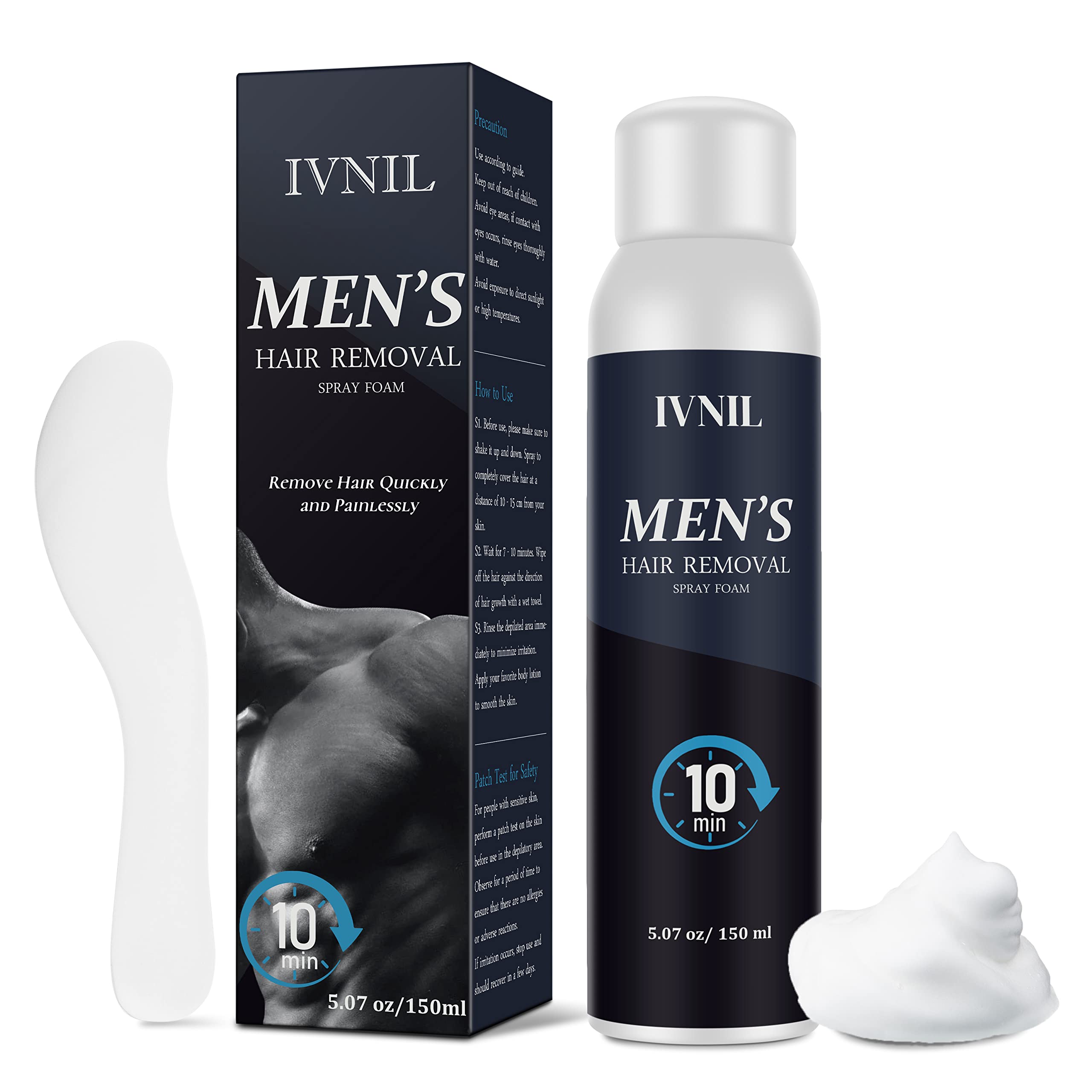 Hair Removal Spray Foam for Men Hair Removal Cream IVNIL - Effective & Painless Hair Removal Cream for Men's Underarm, Chest, Back, Legs - Depilatory Cream, Suitable For All Skin Types