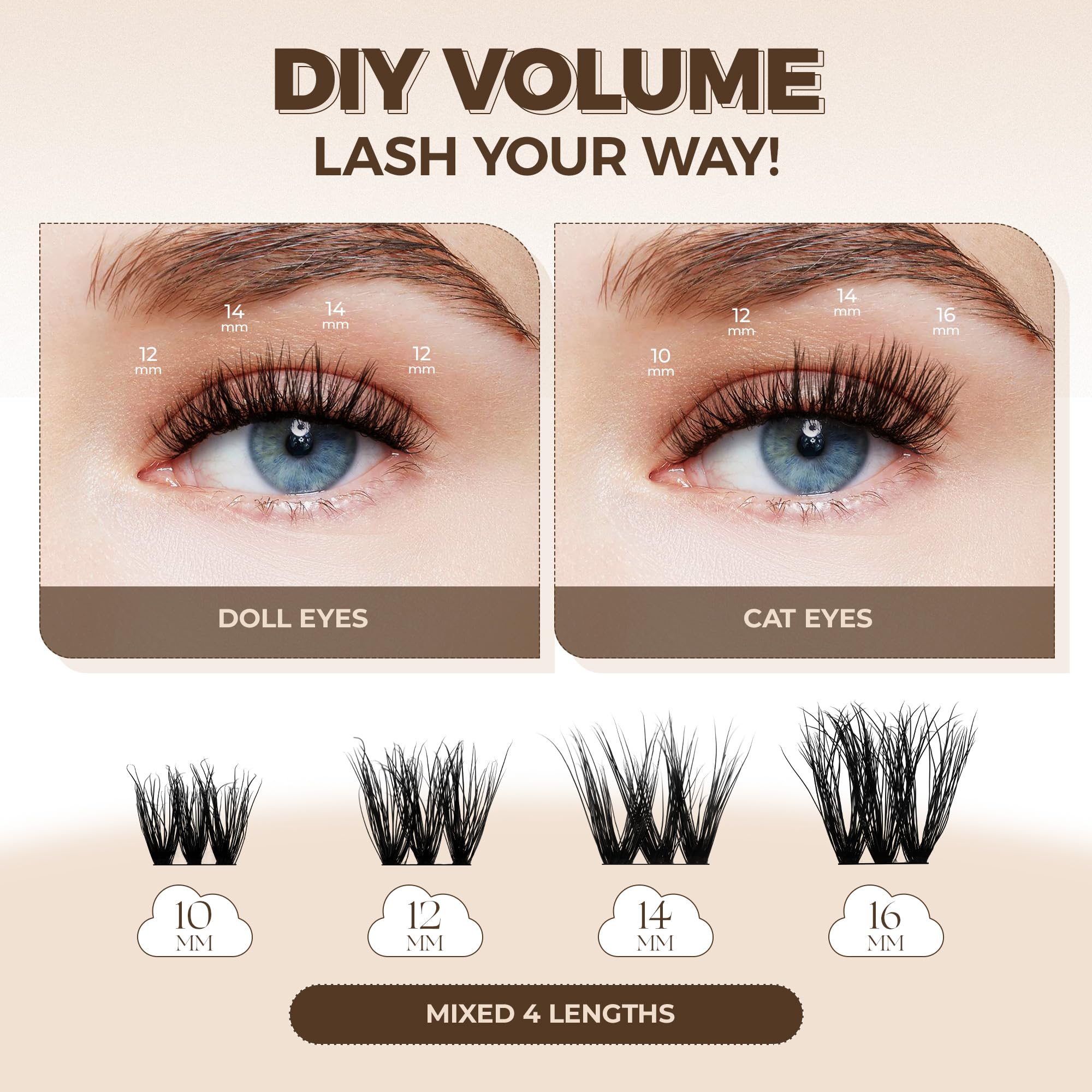LASHVIEW Cluster Lashes Wispy Cluster Eyelash Extensions 3D DIY Lash Clusters 10-16mm Multilayered Eyelash Clusters, Reusable Fluffy Individual Lashes Cluster(ML 11)