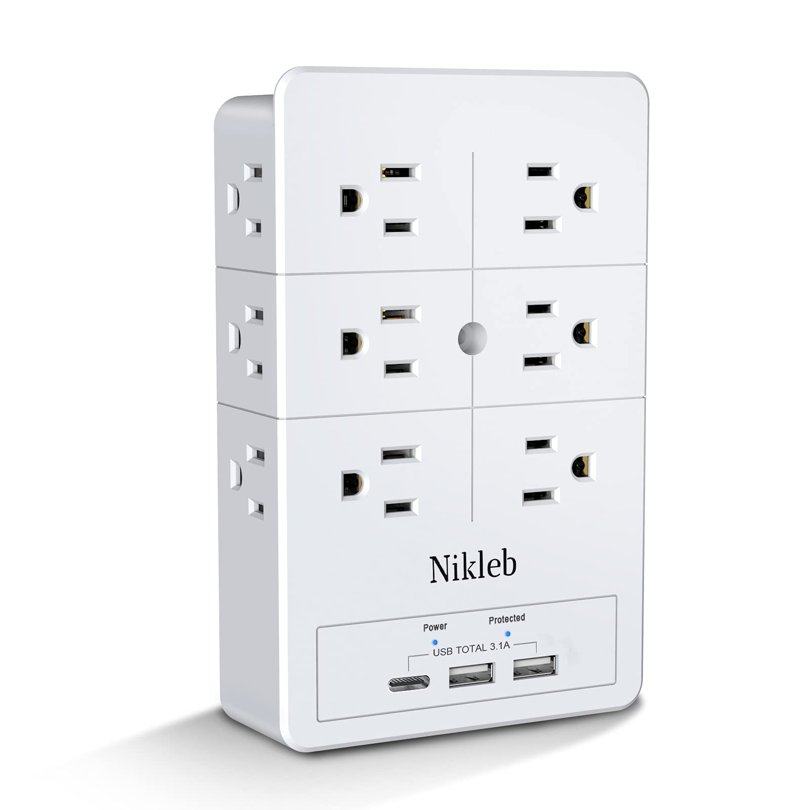 Outlet Extender Surge Protector Nikleb, Multi Plug Outlet with USB Ports Total 3.1A, USB Wall Charger Multiports with C Adapter, USB&Outlet Splitter Heavy Duty, Wall Plug Extender for Gaming Stuff