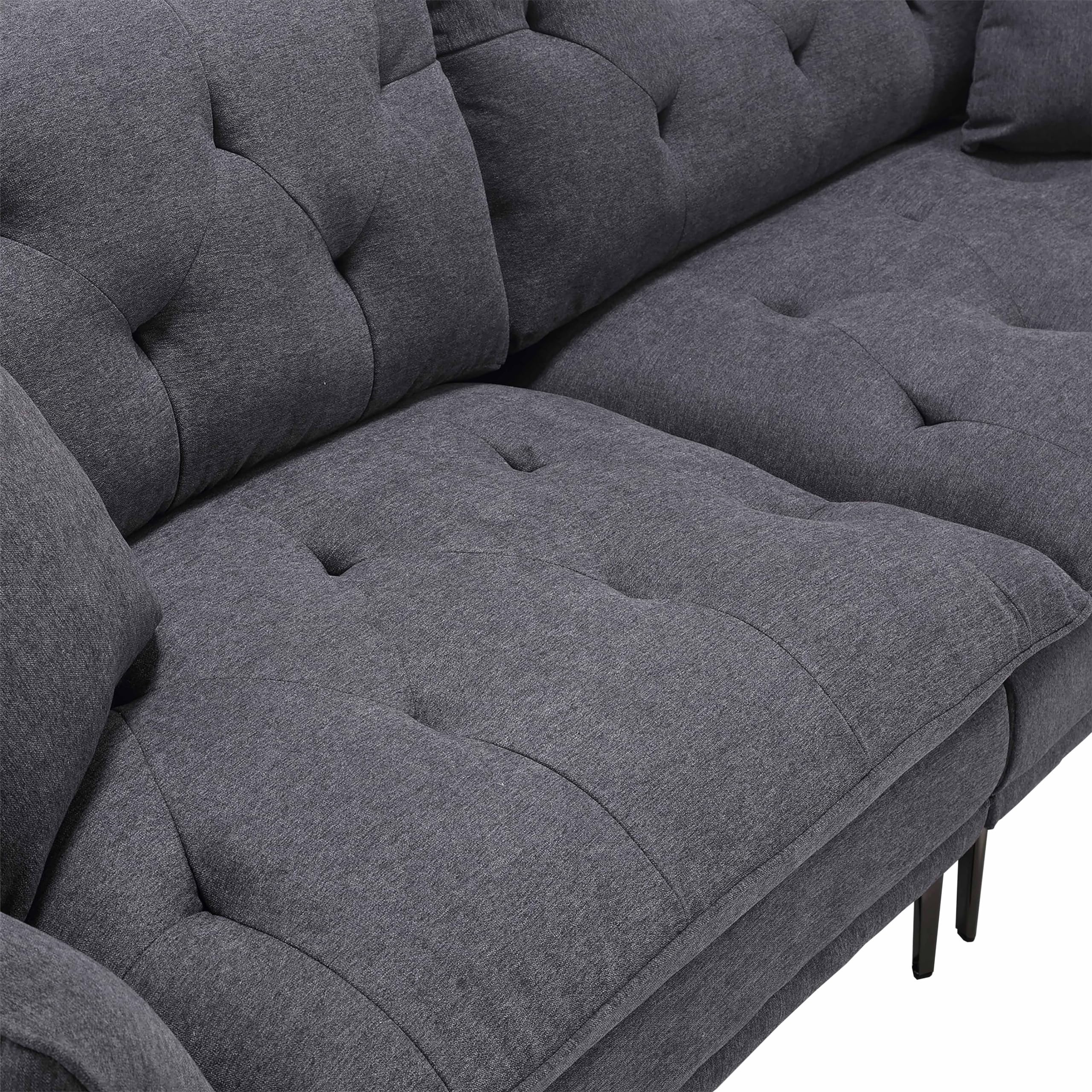 Spacious Loveseat Sofa with Metal Legs,Modern Futon Design, Tufted Accent, Convertible Arms,2-Seater Cloud Sofa for Living Room and Apartment (Dark Gray)