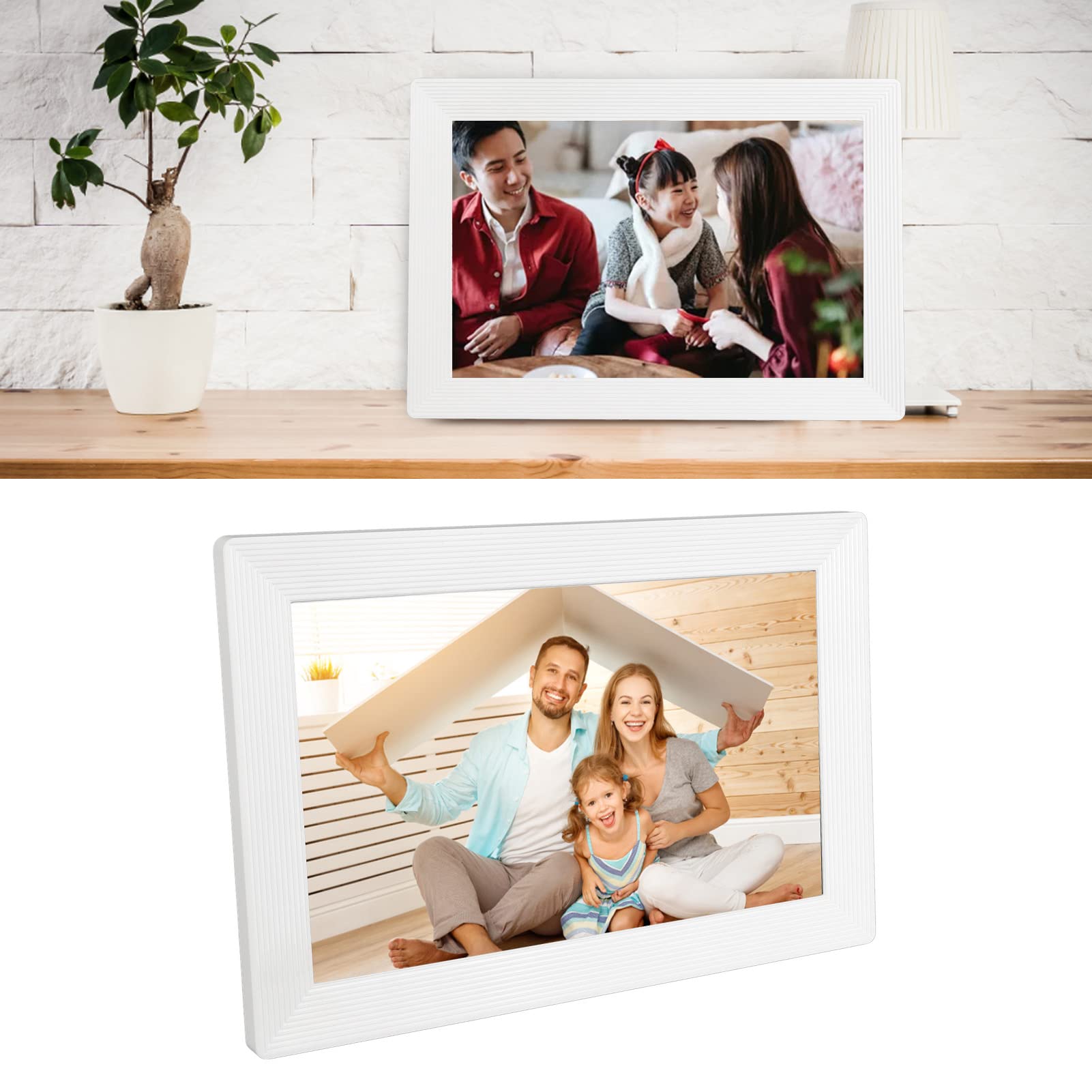 Smart Picture Frame, Removable Rack RAM 1G ROM 16G WiFi Connection 10.1 Inch High Resolution Frame for Living Room (US Plug)