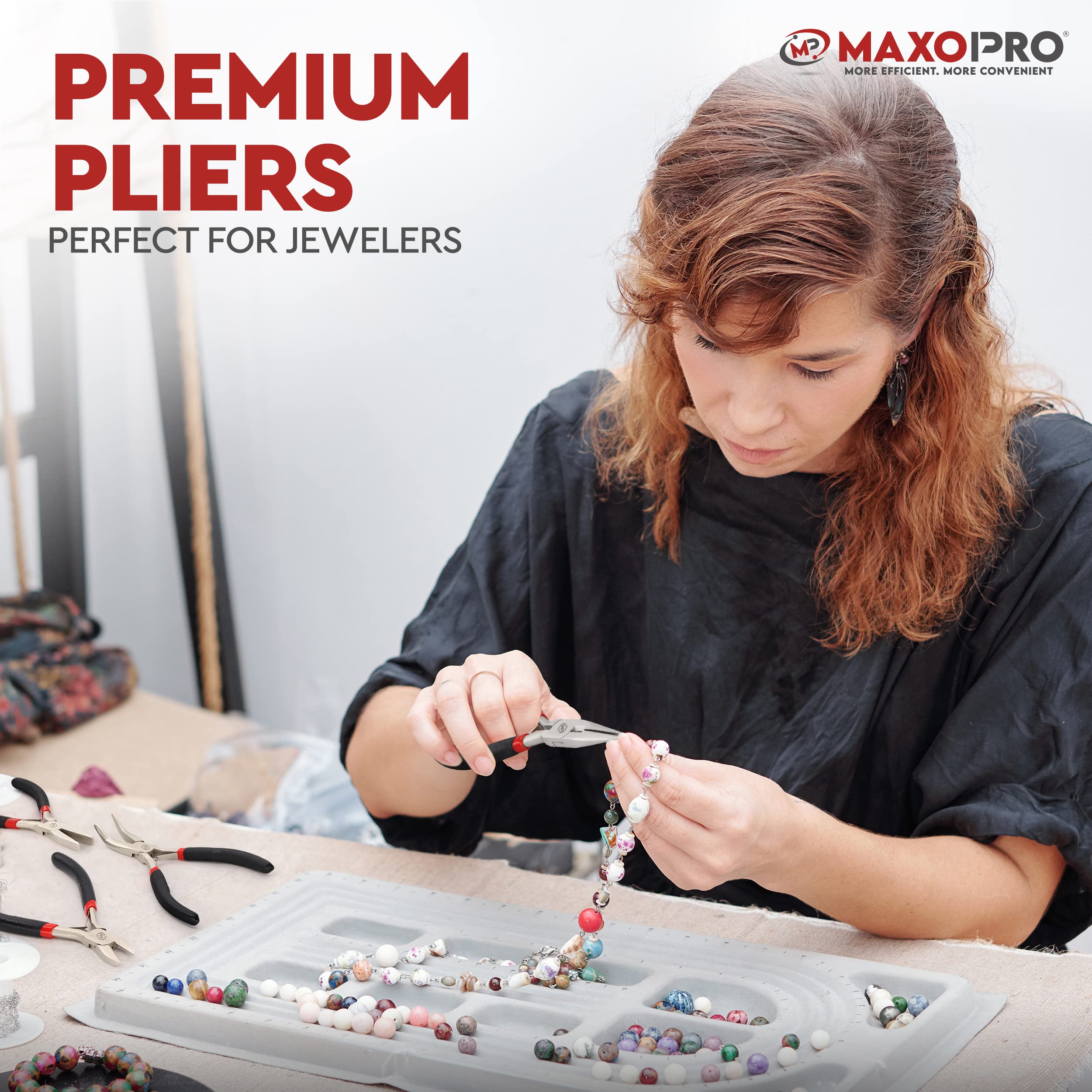Premium Needle Nose Pliers Set β 5Pcs Anti-slip Comfort Grip Small Pliers Set - Round Nose, Toothless Needle Nose, Flat Nose, Diagonal & Toothed Needle Nose Pliers for Jewelry Making - By MaxoPro