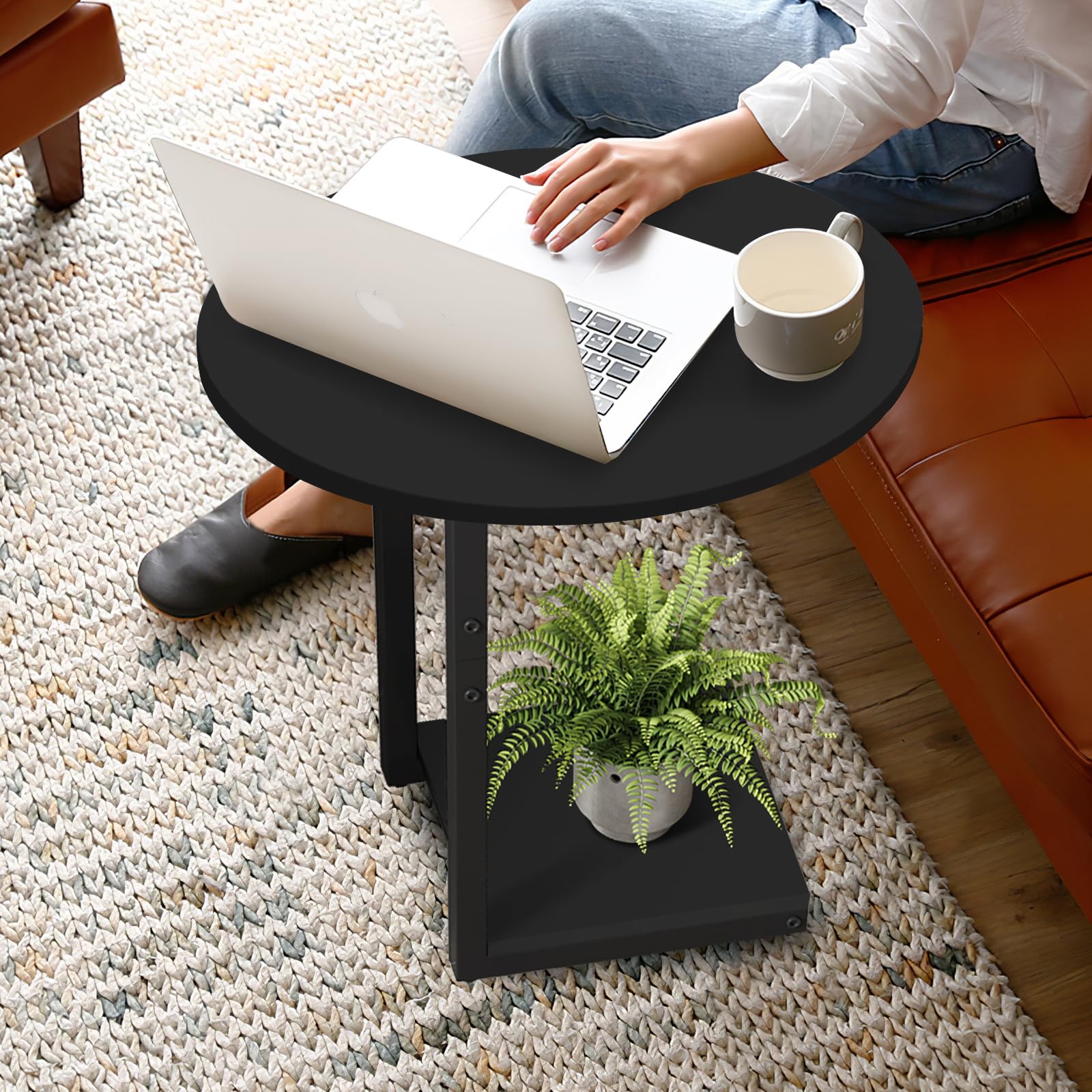 Hosfais Small Side Table End Table: C Shaped Oval Coffee Table, Wooden TV Tray for Living Room, Bedroom, Couch, Small Spaces (White)