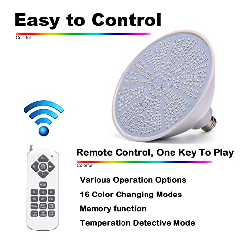 Pool Light Bulb, 120V 40W RGB Color Changing LED Pool Lights for Inground Pool with Remote Control, E26 Replacement Bulbs for 500W Pentair and Hayward Lighting Fixture 1 Pack