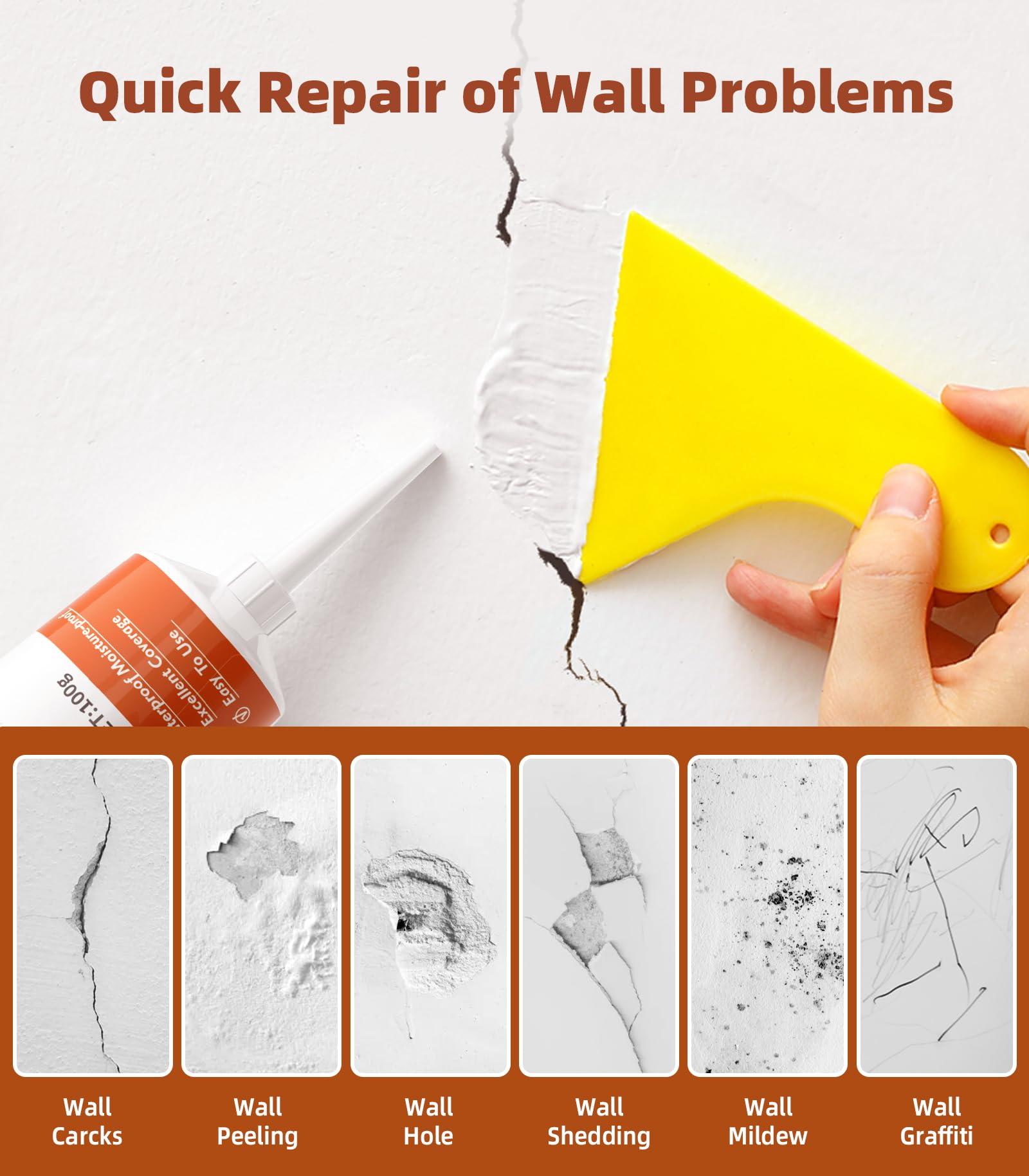 Spackle Wall Repair Kit,Drywall Repair Patch Kit,Simple Small Wall Hole Filler&Efficient Crack Repair,2 Pack Wall Putty Paste,Plaster Ceiling Repair,Apartment Friendly.