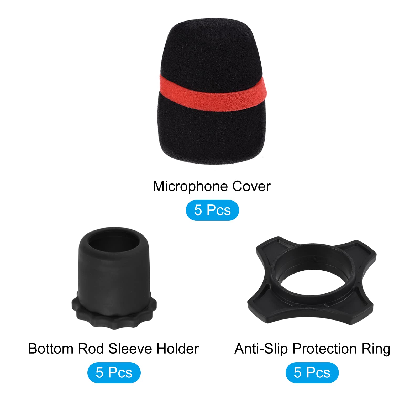 MECCANIXITY Microphone Cover, Anti Fall Rubber Ring and Mic Bottom Rod Holder Sleeve Black for KTV Mic Device, 5 Set