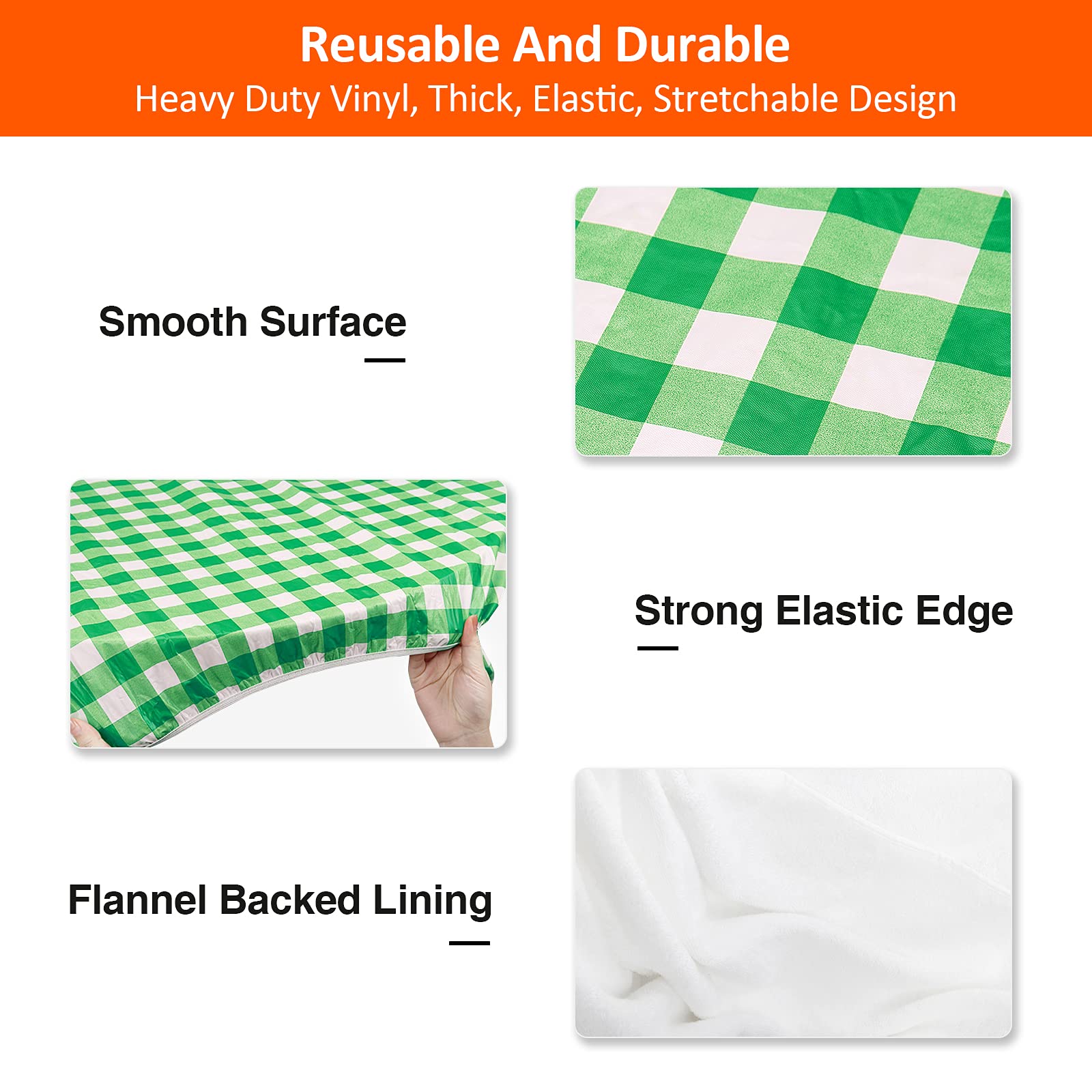 Picnic Table and Bench Fitted Tablecloth Cover, 3 Pack Set, KENOBEE Flannel Backing Elastic Edge Waterproof Wipeable Plastic Cover Fitted Vinyl Tablecloth for Home Goods Outdoor Patio,Green-White