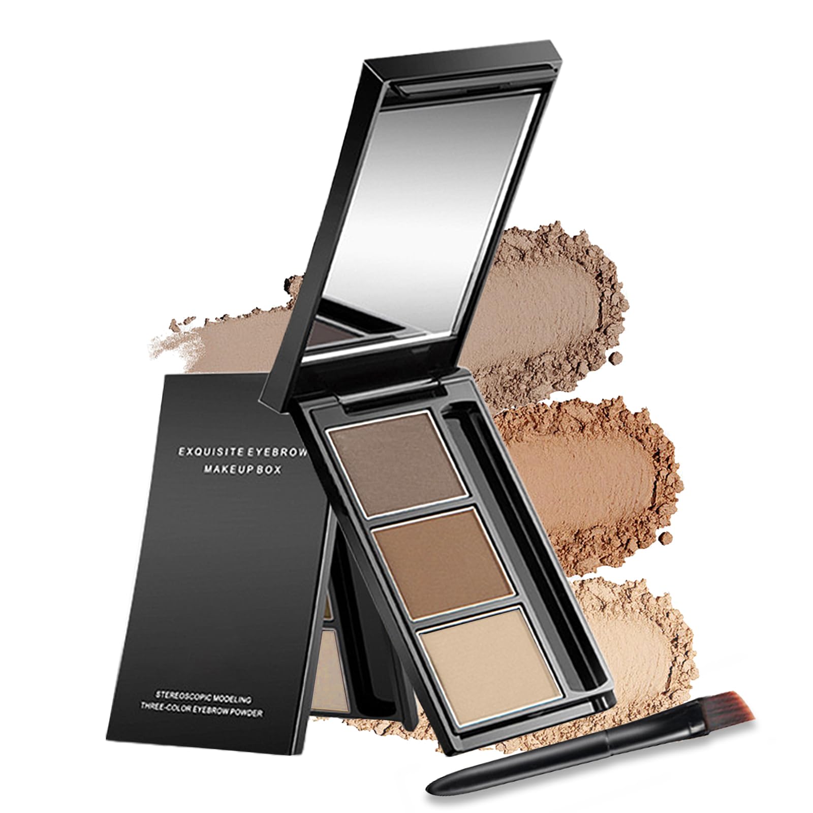 Jutqut Eyebrow Powder Makeup Kit, 3 Colors Eye Brow Tinted Powder Palette, Dark/Light Brown Brow Powder Filler to Shape Natural Eyebrows, Long-Lasting Waterproof Eyebrow Makeup Kit -Set 02
