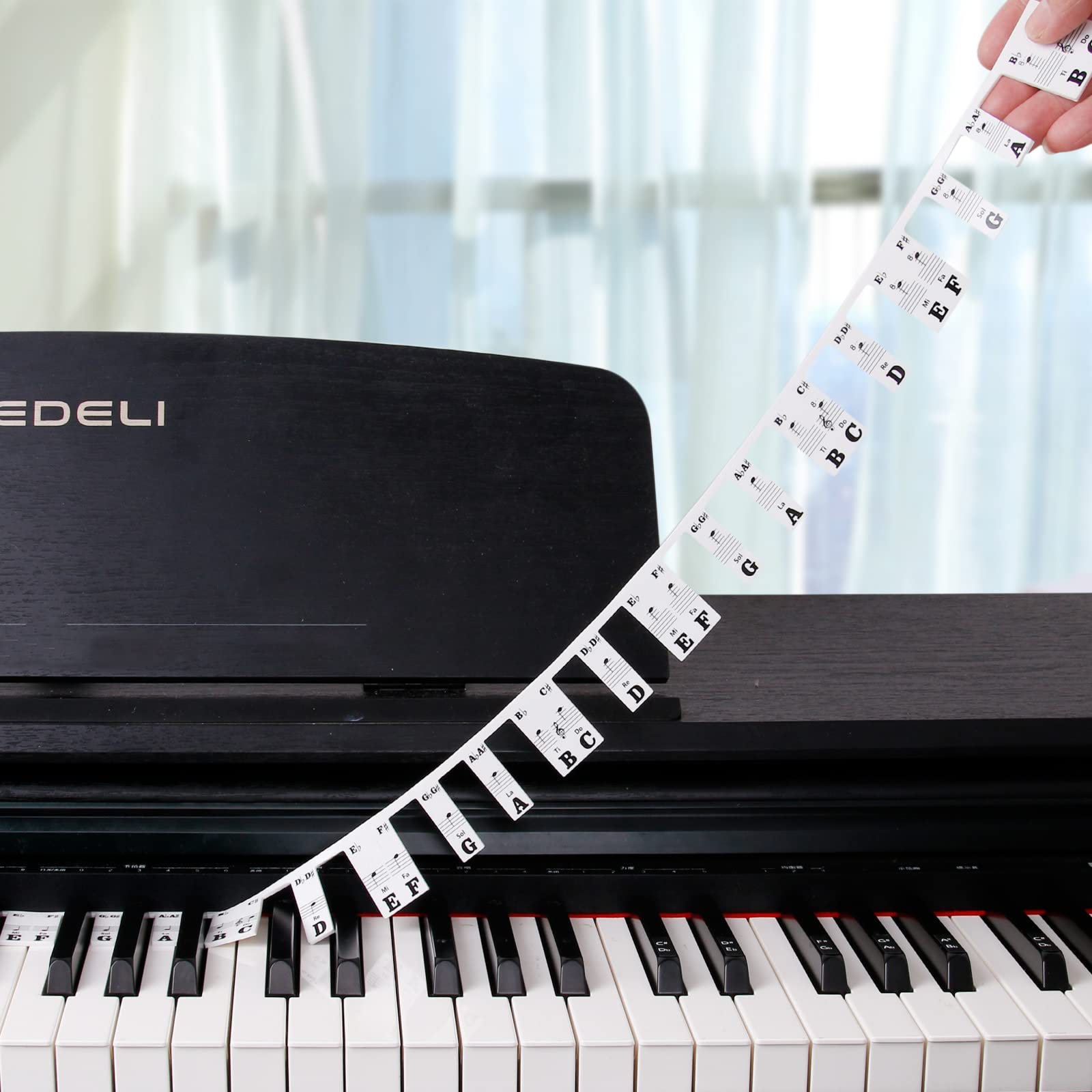 Piano Stickers,Silicone Piano Keyboard Stickers for Beginners, Removable Piano Keyboard Note Labels for Kinds Learning, Full Size Keyboard 88 Keys Reusable Instantly Double Staff Display
