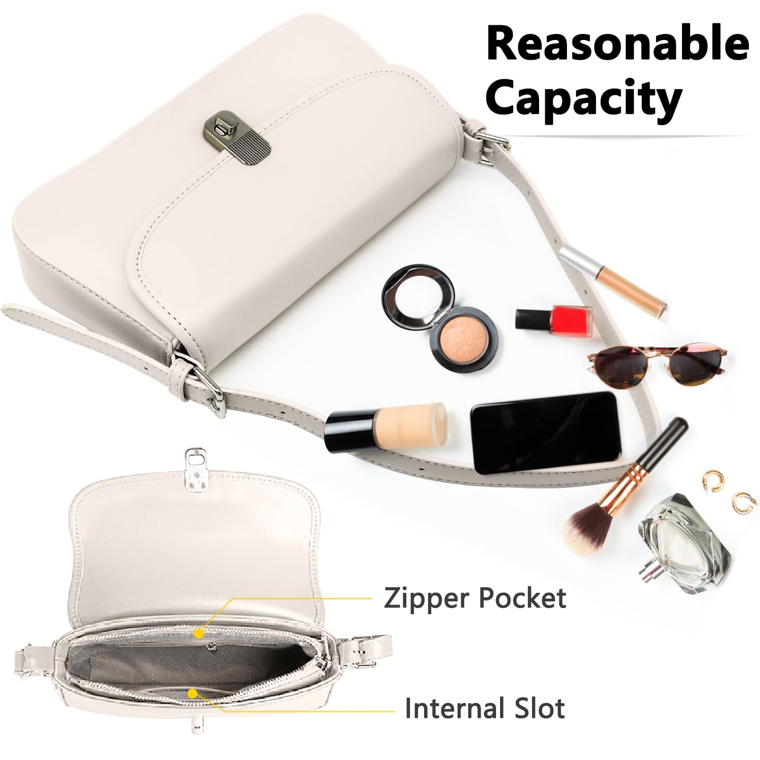 PS PETITE SIMONE White Purses for Women Leather Small White Shoulder Bag Y2K Mini Purse Brianna Crossbody Handbags