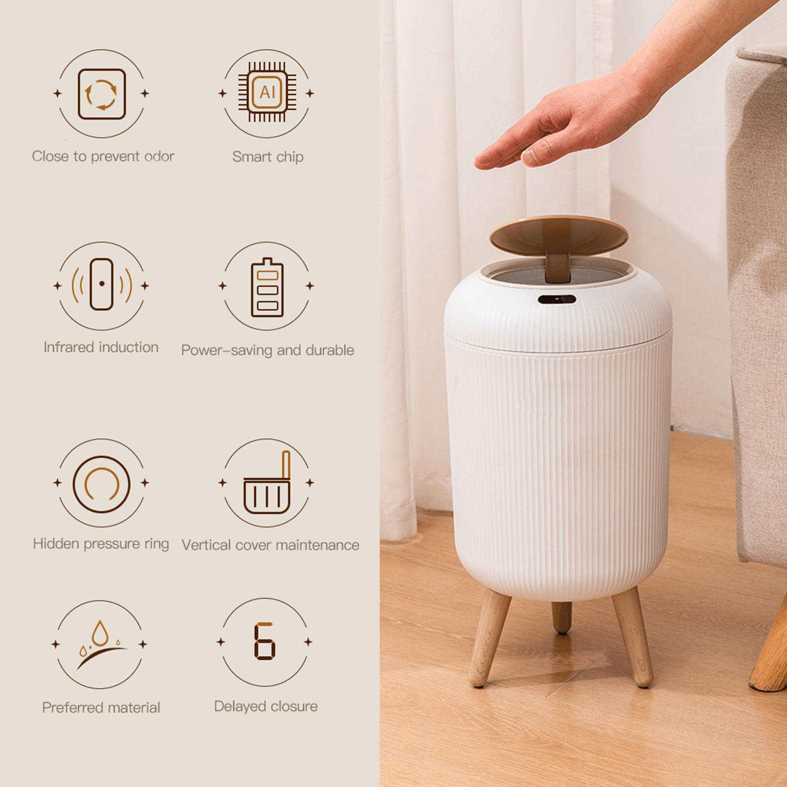 Smart Sensor Wastebasket-Convenient And Hygienic Easy To Use, 13 Gallon Trash Can Bathroom Trash Can With Lid, Automatic Trash Can for Kitchen, Bathroom, Bedroom, Living Room, Office And Outdoor-White