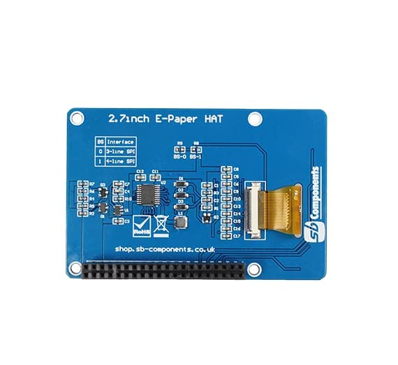sb components 2.7inch E-Ink Display HAT 2.7” E-Paper HAT 3.3V ePaper Electronic Screen Panel with Embedded Controller SPI Interface for Raspberry Pi/STM32/Arduino (Black-White-Red)
