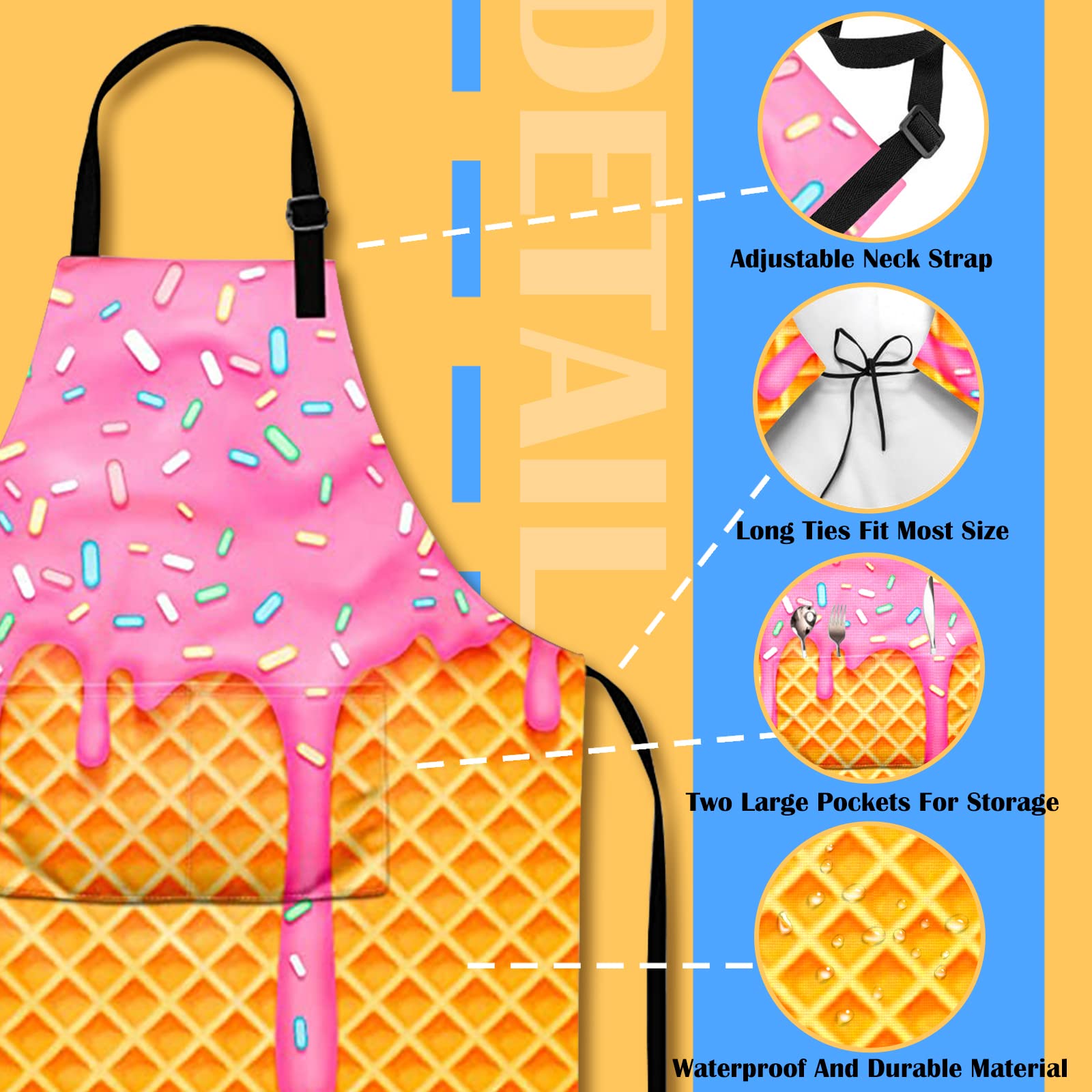 LMSM Ice Cream Apron Melting Ice Cream Cones Colored Sprinkles Funy Apron With Adjustable Neck For Unisex Kitchen