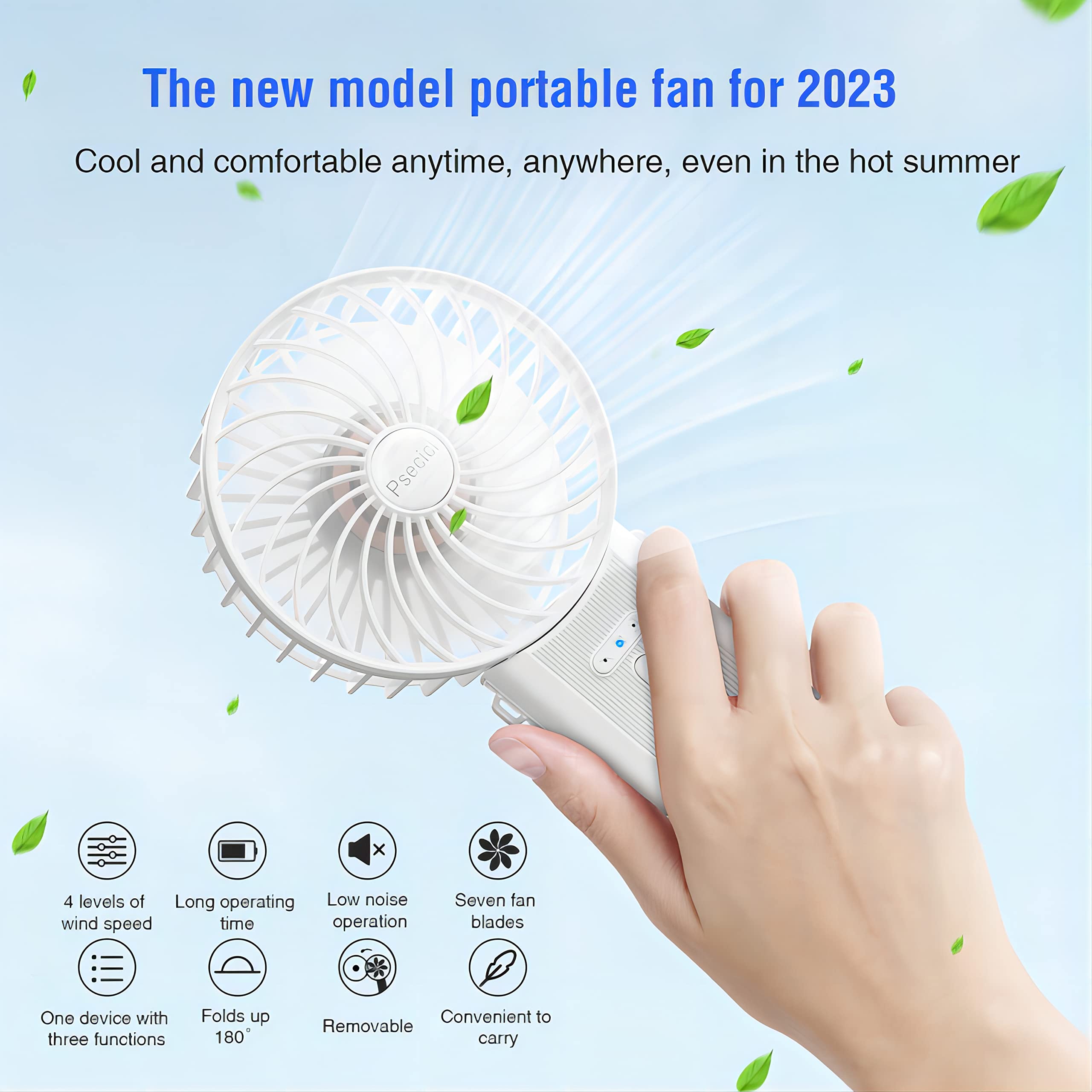 Psecici Handheld Fan, Mini Portable Fan with lanyard,4 Speeds Level Personal Fan, 180 Degree Foldable Desk Fan for Travel Outdoor Office Household