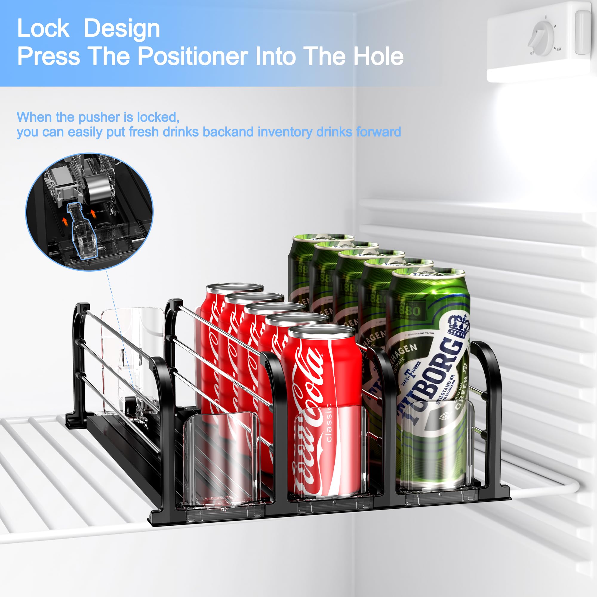 ZIJIN Drink Organizer for Fridge, 5 Rows Refrigerator Drink Organizers Black