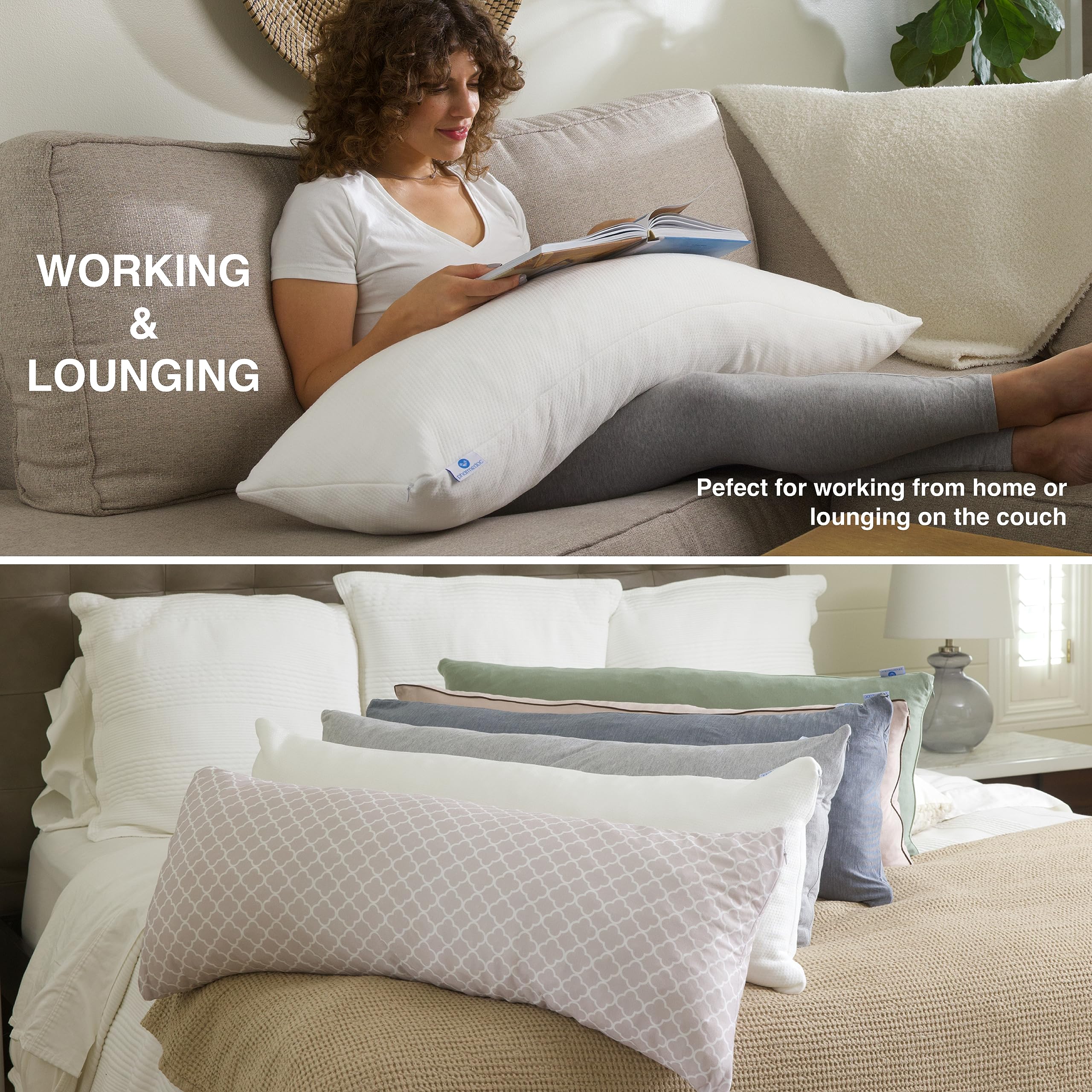 Pharmedoc Body Pillow, Pregnancy Pillow, Side Sleeper Pillow, Body Pillow for Adults, Memory Foam Pillow, Cooling Grey
