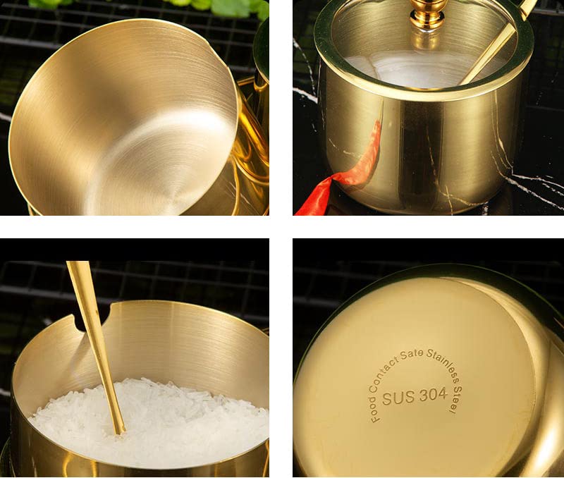 Mozacona Gold Stainless Steel Sugar Bowl Spice Jar Seasoning Pot Storage with Lid Spoon