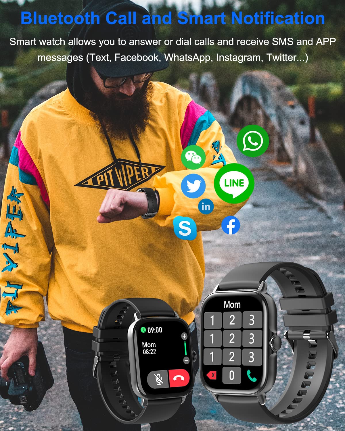 Smart Watch (Call Receive/Dial), Upgraded 1.81" Screen Android Smart Watch for Android Phones iPhone with Fitness Tracker, Heart Rate,Sleep,Blood Oxygen, Waterproof Smartwatch for Men Women