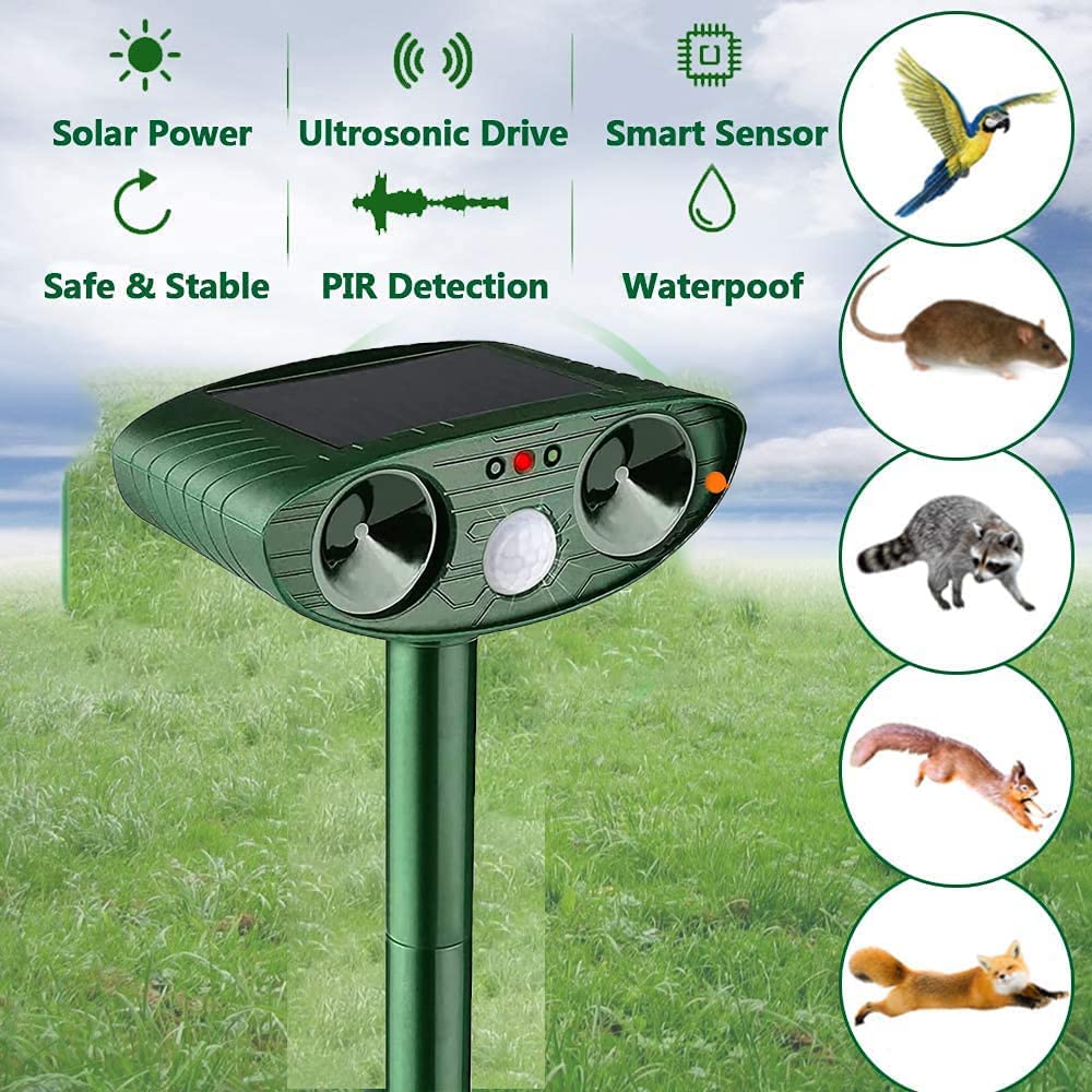 LATUD 2 Pack 2023 Ultrasonic Solar Animal Repellent, Cat Repellent Outdoor, Rat, Squirrel, Deer, Raccoon, Skunk, Rabbit, Mole, Dog, Cat, Waterproof with Motion Detector01